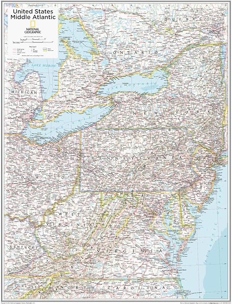 Amazon.com: National Geographic: Mid-Atlantic USA Wall Map - 22 x 28 ...