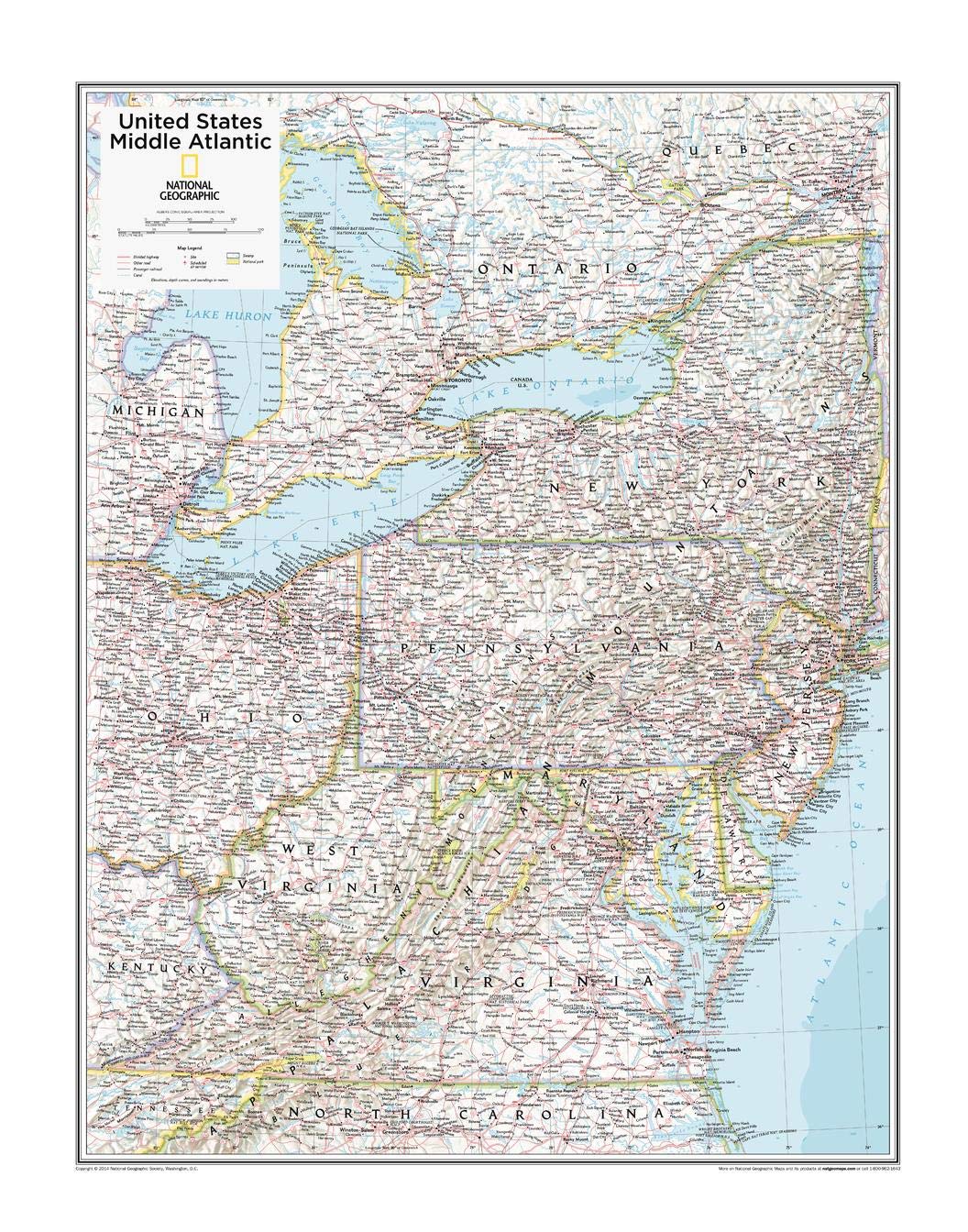 National Geographic: Mid-Atlantic USA Wall Map - 22 x 28 inches ...