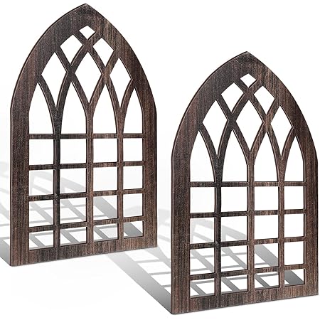 Amazon.com: Yulejo 2 Packs Rustic Wood Window Frame Wooden Cathedral ...