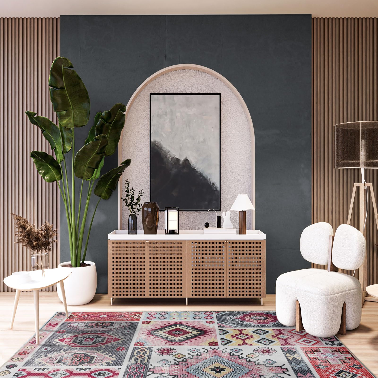 DECOMALL Laurie Washable Rugs 5x7, Moroccan Boho Rug with Rubber ...