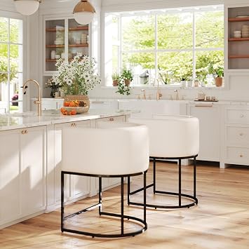 Amazon.com: HNY White Modern Barrel Counter Height Clearance Bar Stools ...