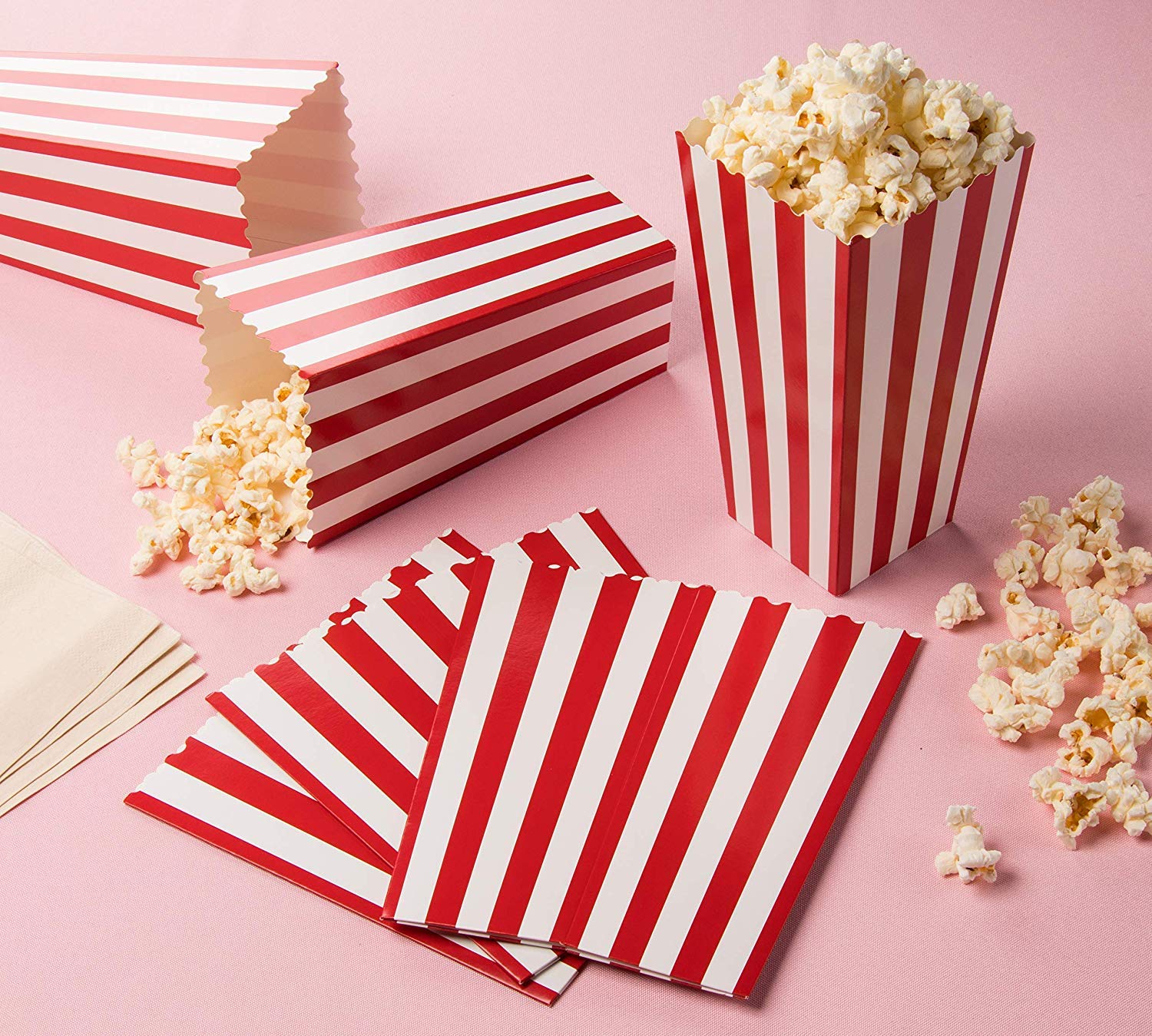 Striped Popcorn Containers 100 Pack Popcorn Box Bulk Red White Stripe ...