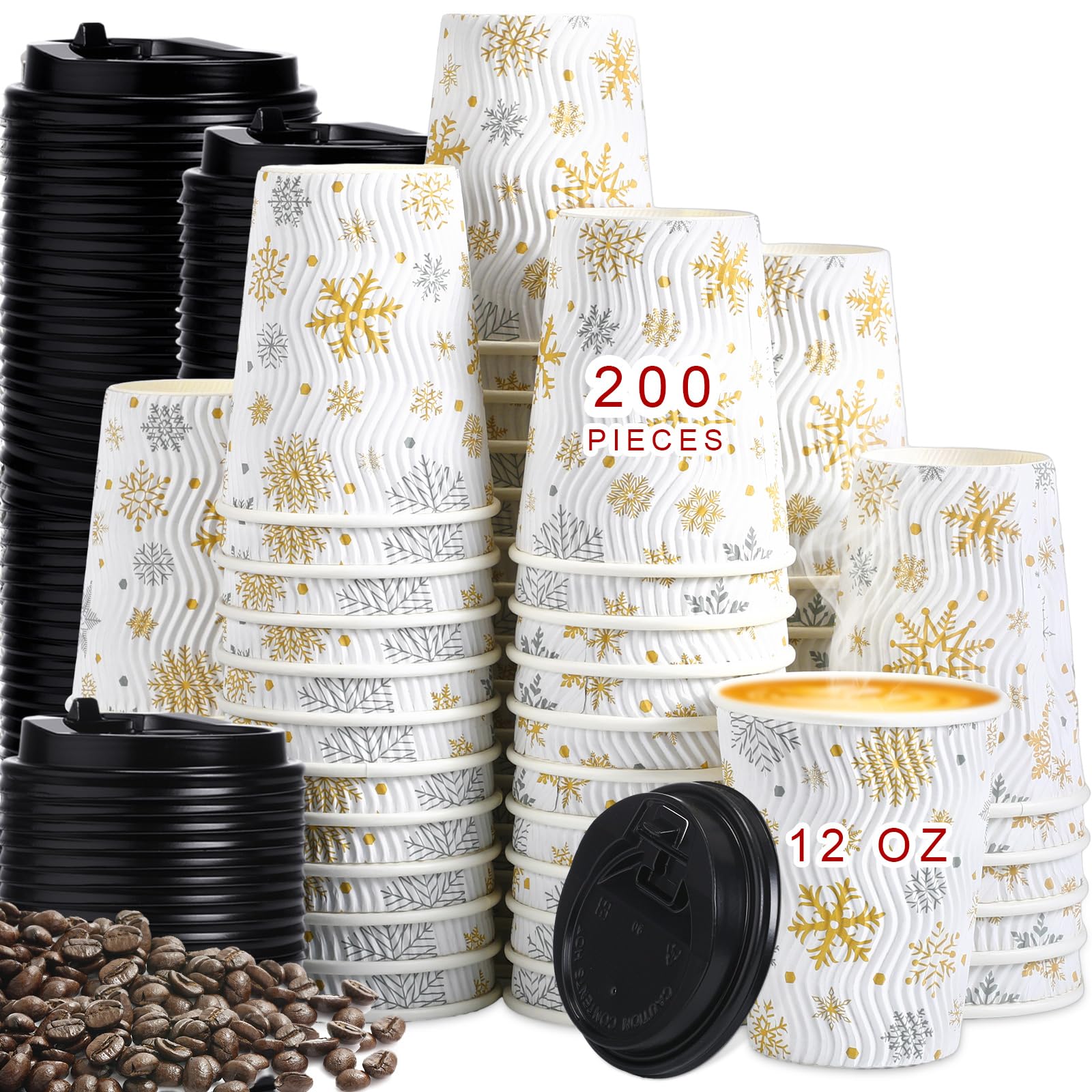 Foaincore 200 Pack Christmas Insulated Paper Cup Bulk 12 Oz Disposable ...