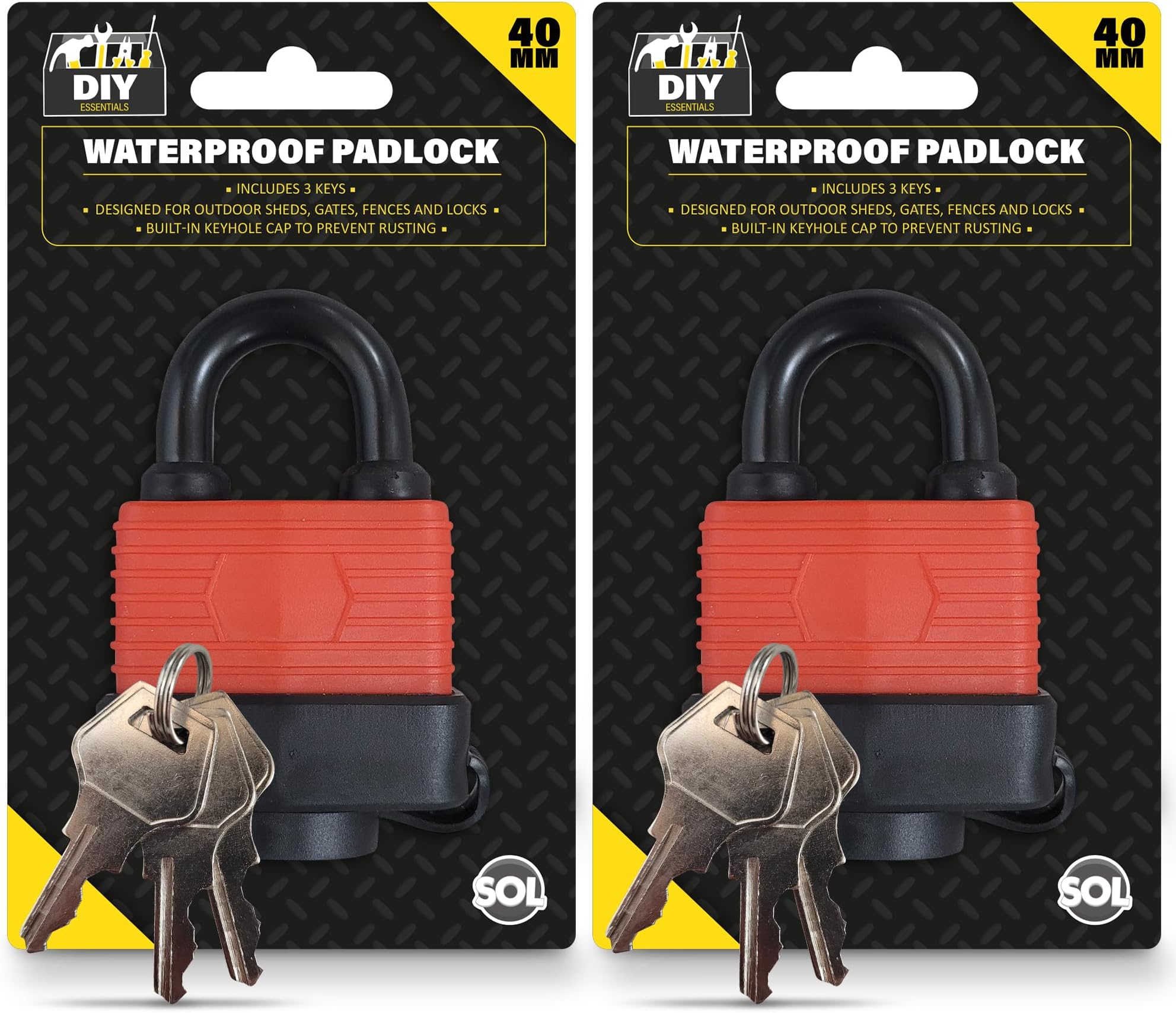 40mm Weatherproof Padlock with Key 2pk | Heavy Duty Padlock for Shed ...