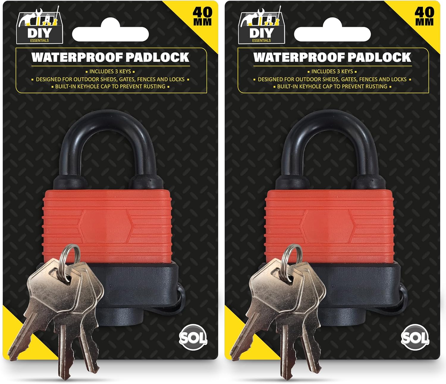 SOL 2pk Waterproof Padlock – Includes 6 Keys 40mm Outdoor Padlocks for ...