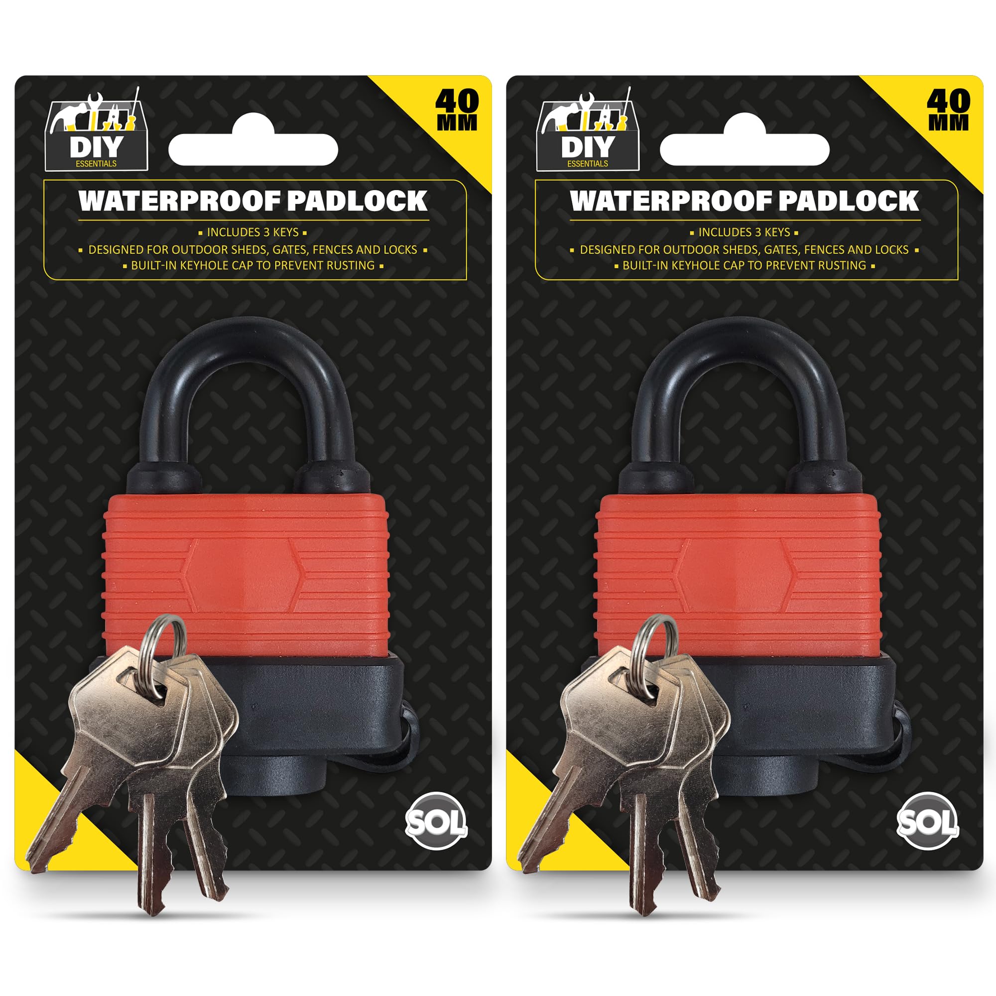40mm Weatherproof Padlock with Key 2pk | Heavy Duty Padlock for Shed ...
