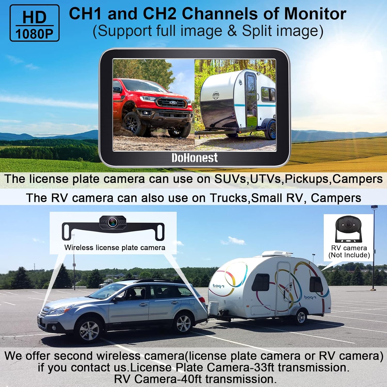 DoHonest V29 Wireless Backup Camera with 7-Inch Monitor - HD 1080P ...