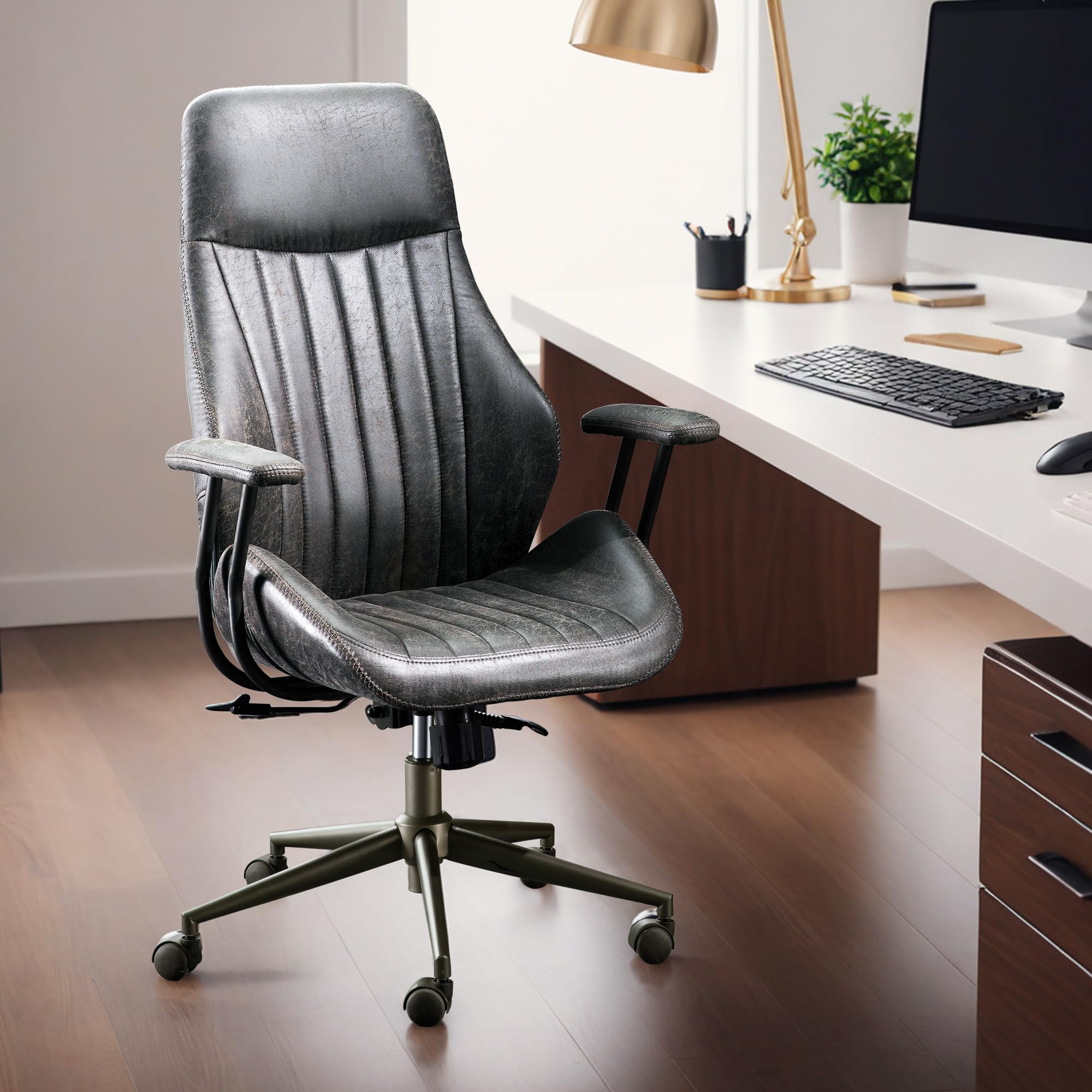 Amazon.com: HOOOWOOO Faux Suede Leather Home Office Desk Chair,MCM ...
