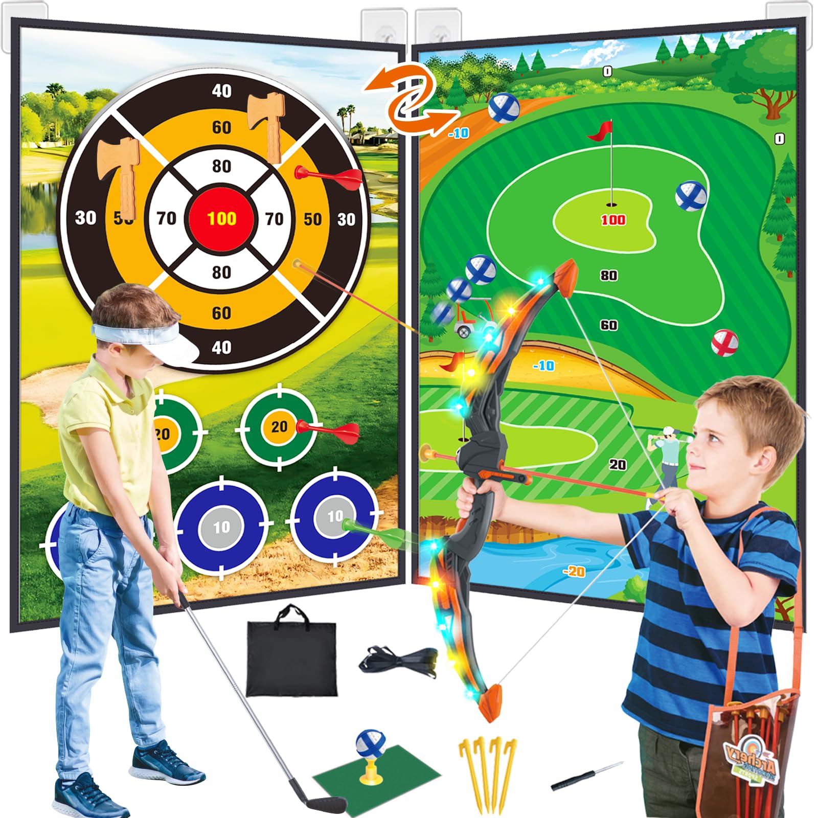 Amazon.com: VOPOGLNE 4 in 1 Golf Bow and Arrow Game Mat Set for Kids ...