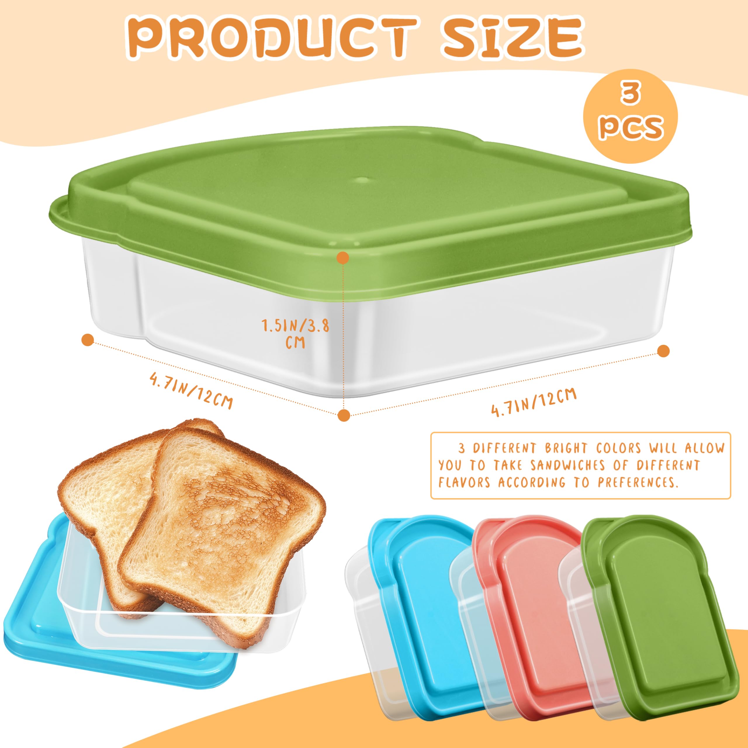 Snapklik.com : CZWESTC 3 Pack Sandwich Containers, Colored Sandwich ...