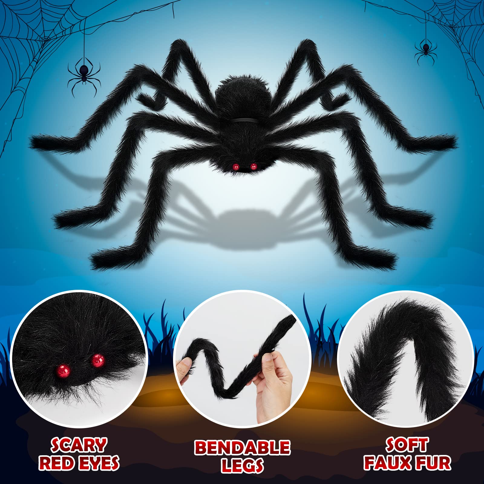 Snapklik.com : 4 Pack Giant Spider Decorations, Realistic Scary Spider ...