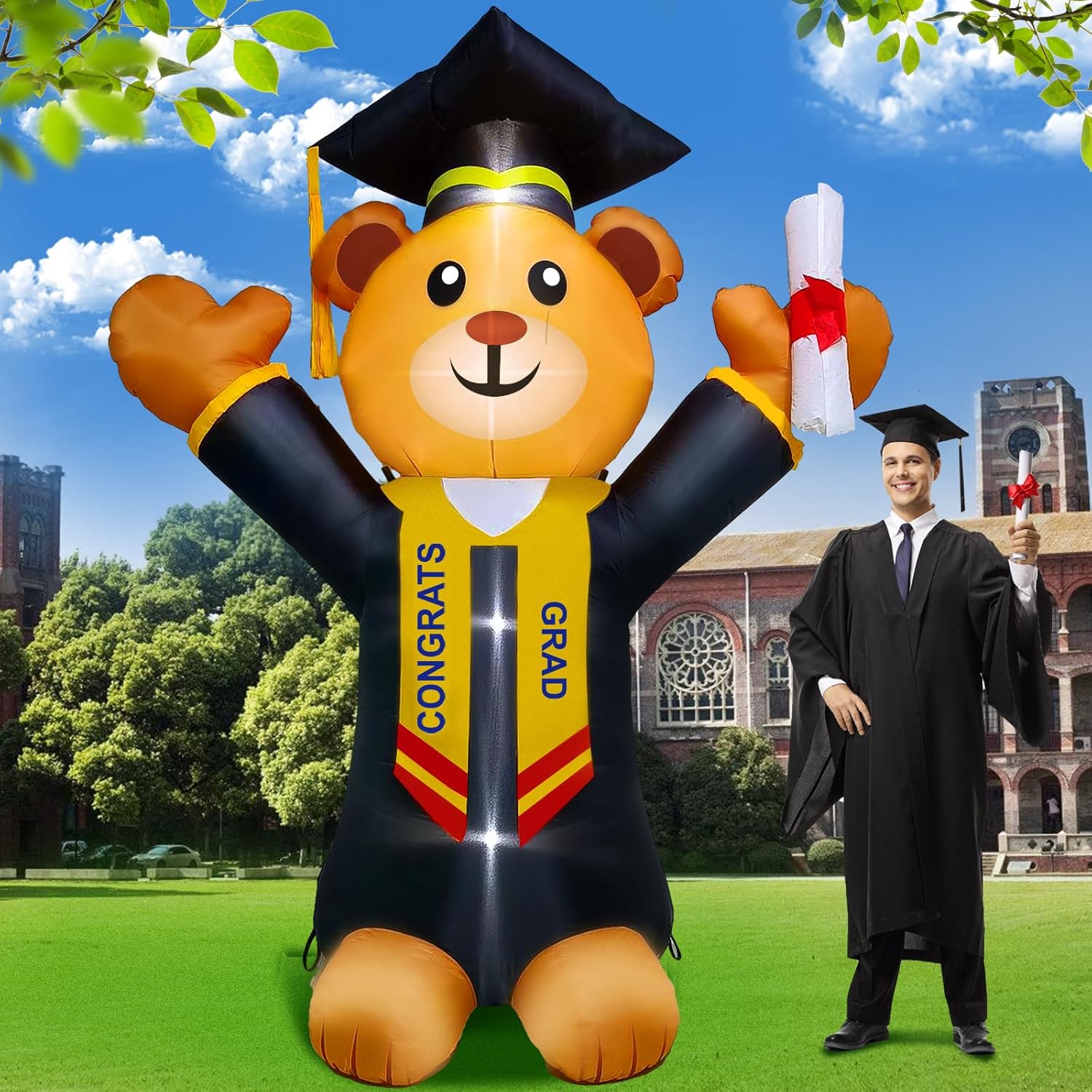Amazon.com: inslife 8FT Tall Graduation Blow Up Inflatable Teddy Bear ...