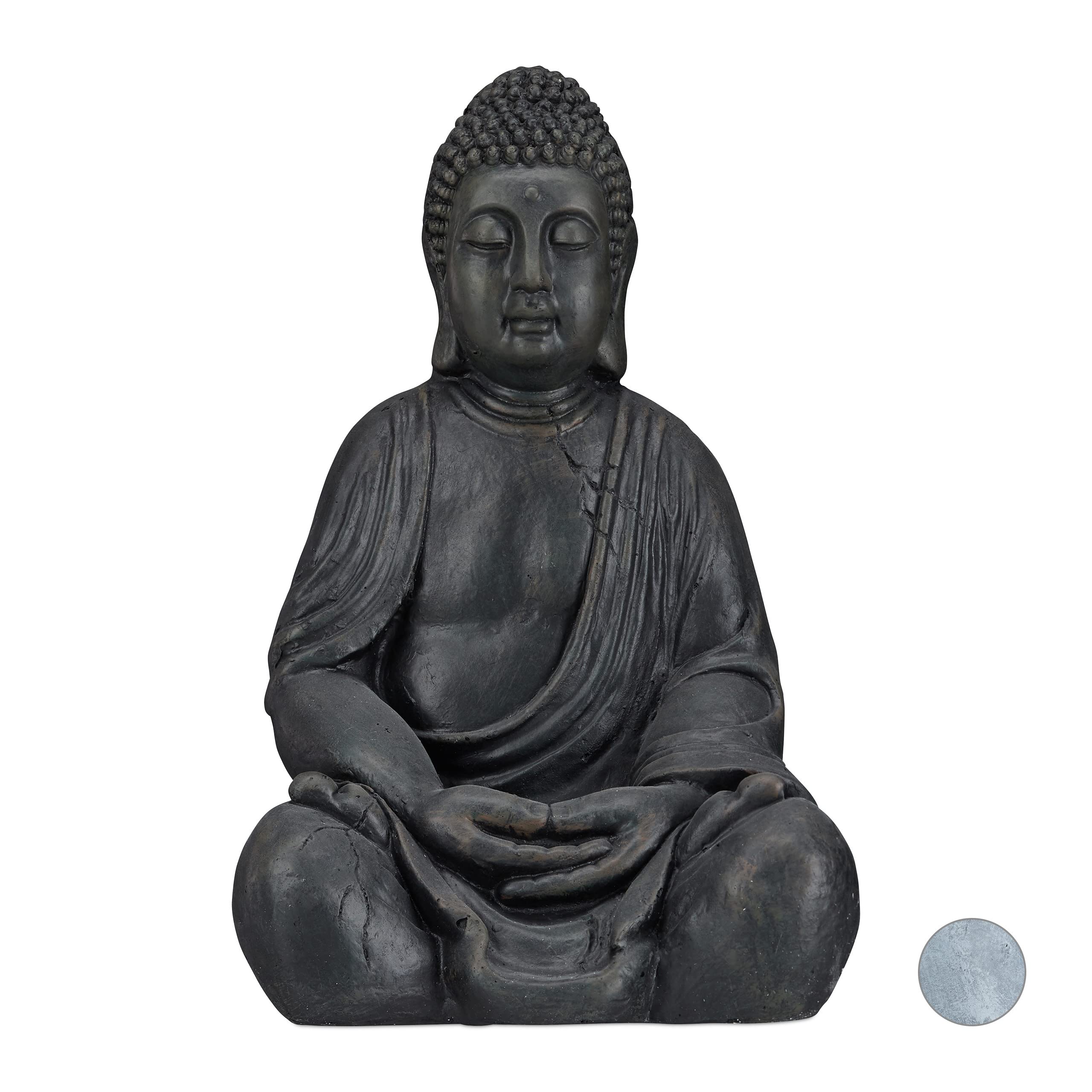 Relaxdays Sitting XL Buddha Figurine, 50 cm, Feng Shui, Outdoor, Garden ...
