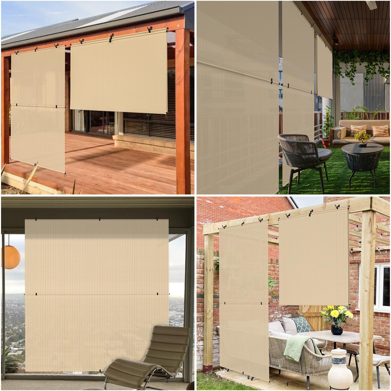 Patio Shades Roll Up Outdoor 8'Wx6'H Foldable Patio Blinds Exterior ...