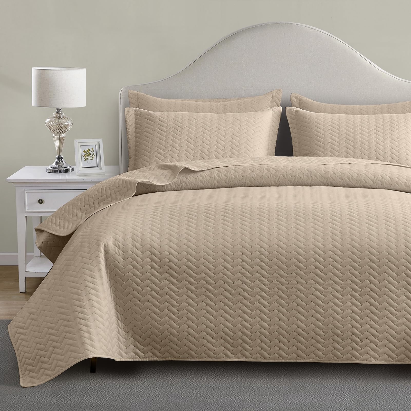 Maple&Stone Quilt Set Oversized King Size, 128"x120" Lightweight Beige ...