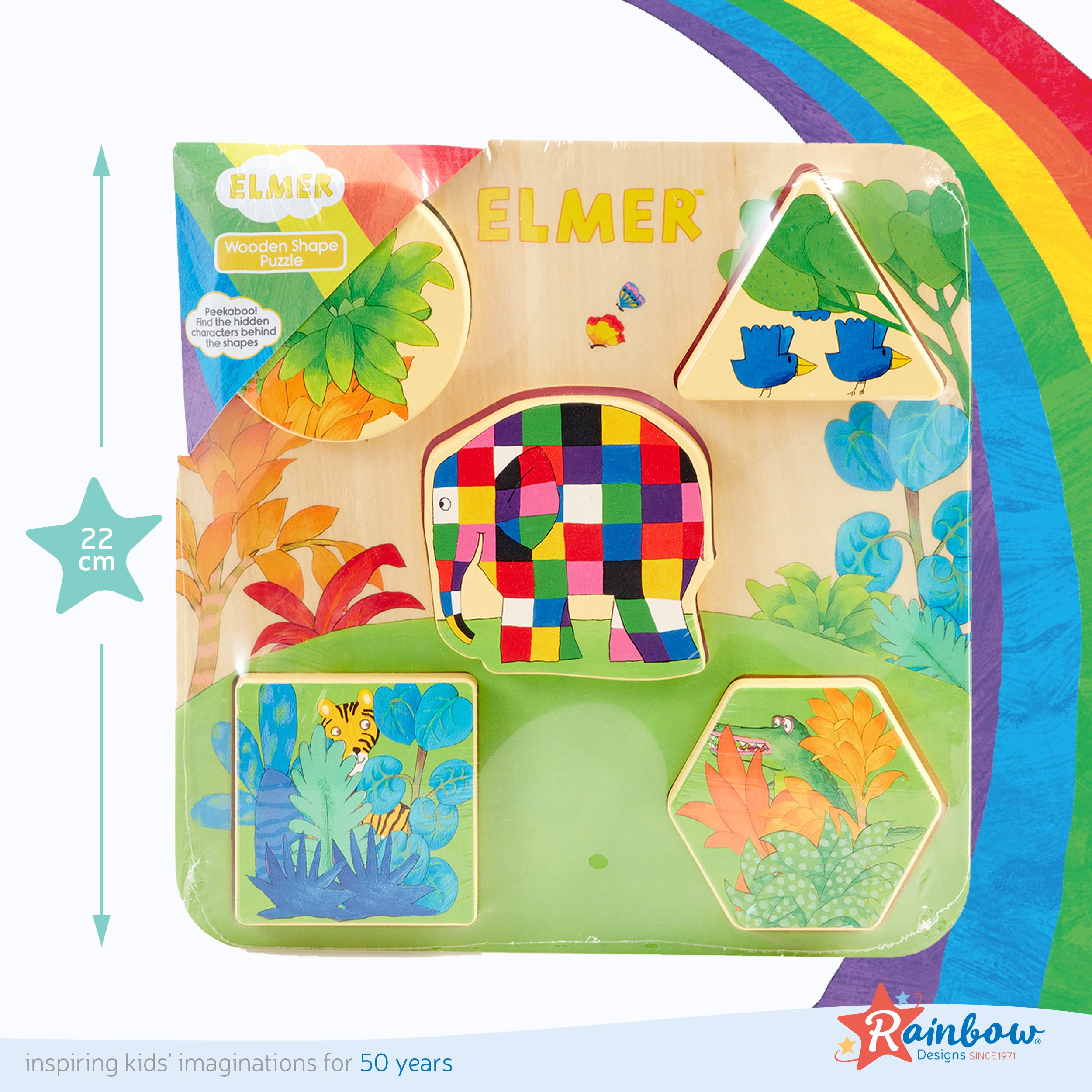 Rainbow Designs Official Elmer – Wooden Shape Puzzle Toy For Toddlers ...