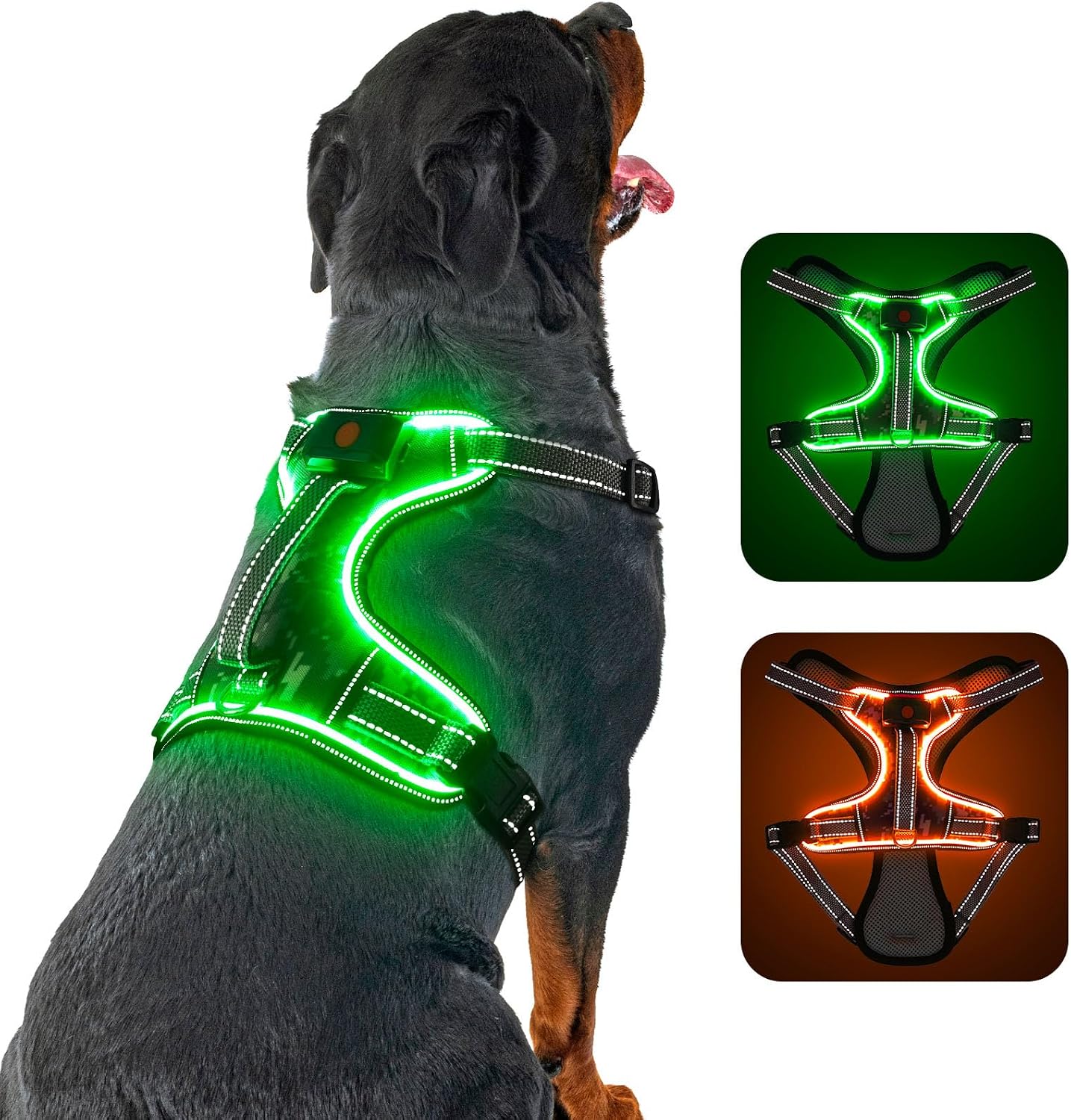 Light Up Dog Harness No Pull, LED Dog Harness with Soft Handle ...