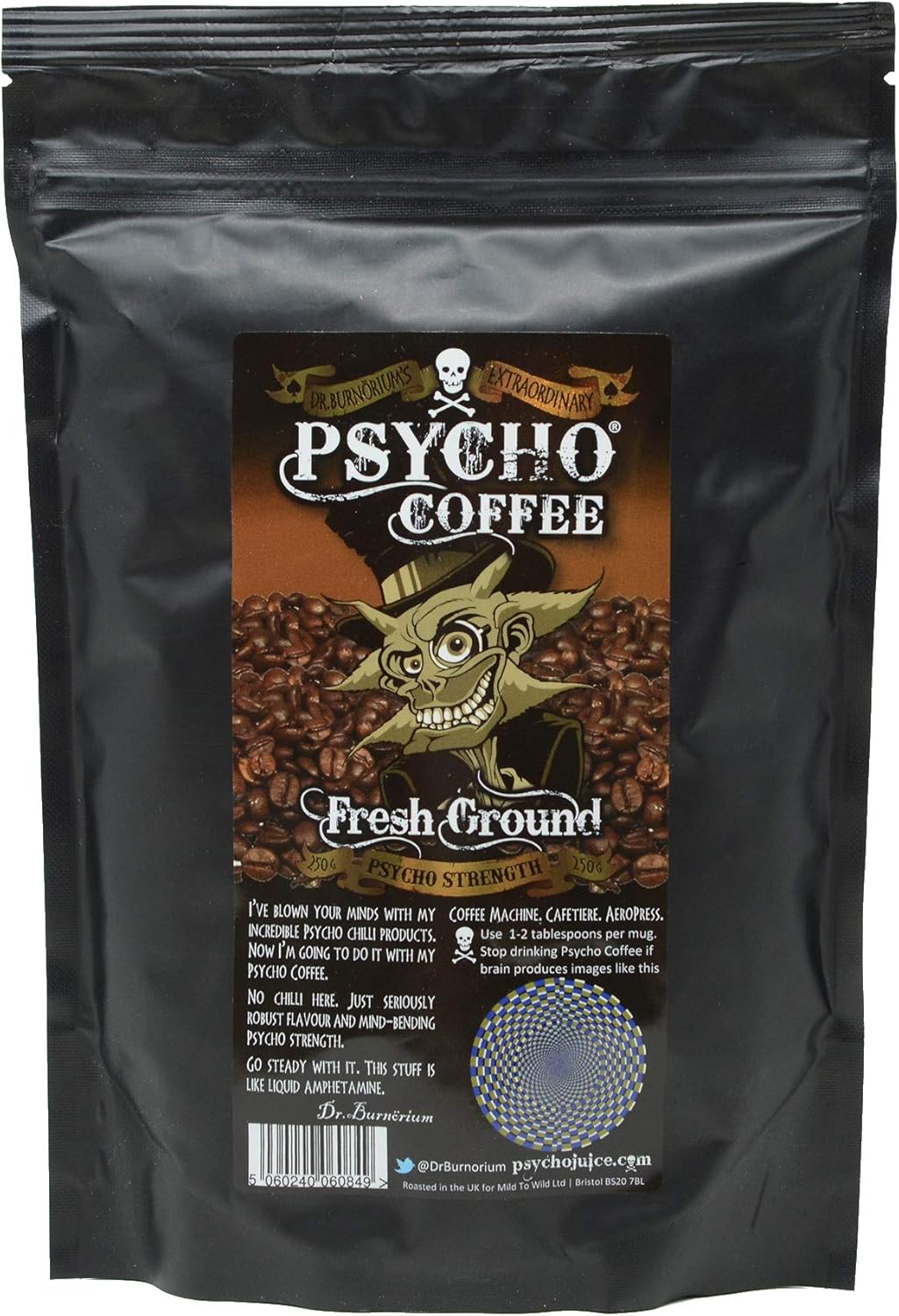 Psycho Coffee Fresh Ground Psycho Strong Coffee 250g : Amazon.co.uk ...