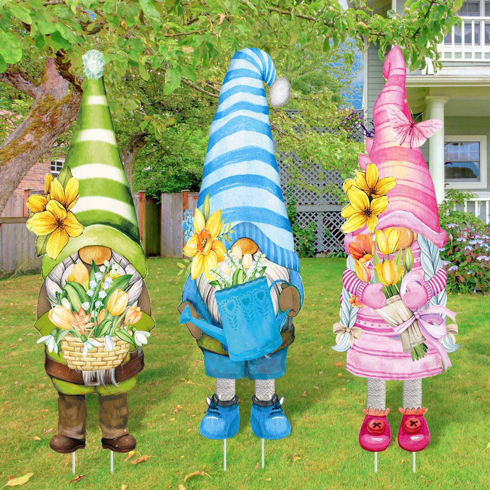 Amazon.com : Umigy 3 Pcs Spring Yard Sign Gnome Outdoor Sign with ...
