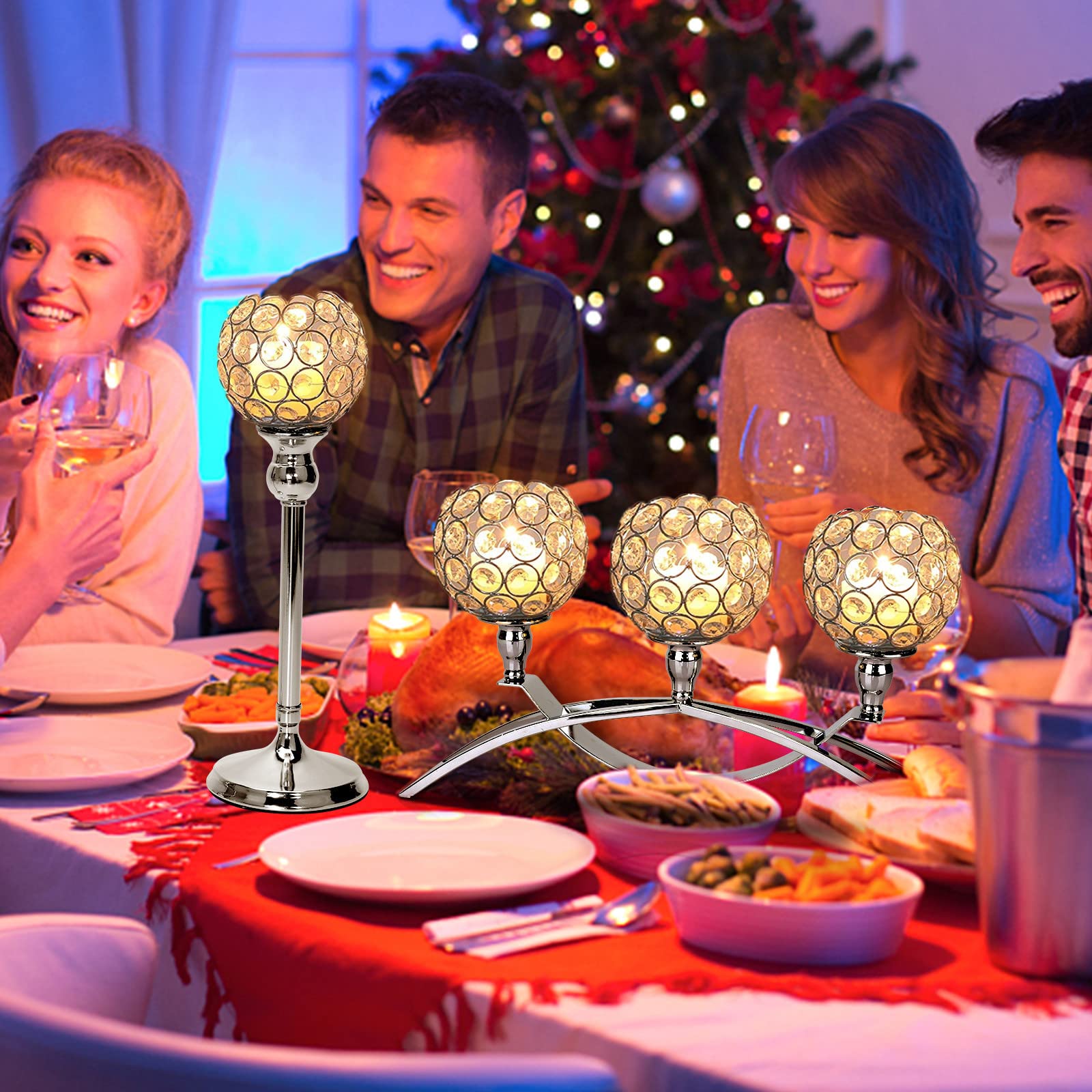 Snapklik.com : Silver Crystal Candle Holder 3 Wick Dining Table ...