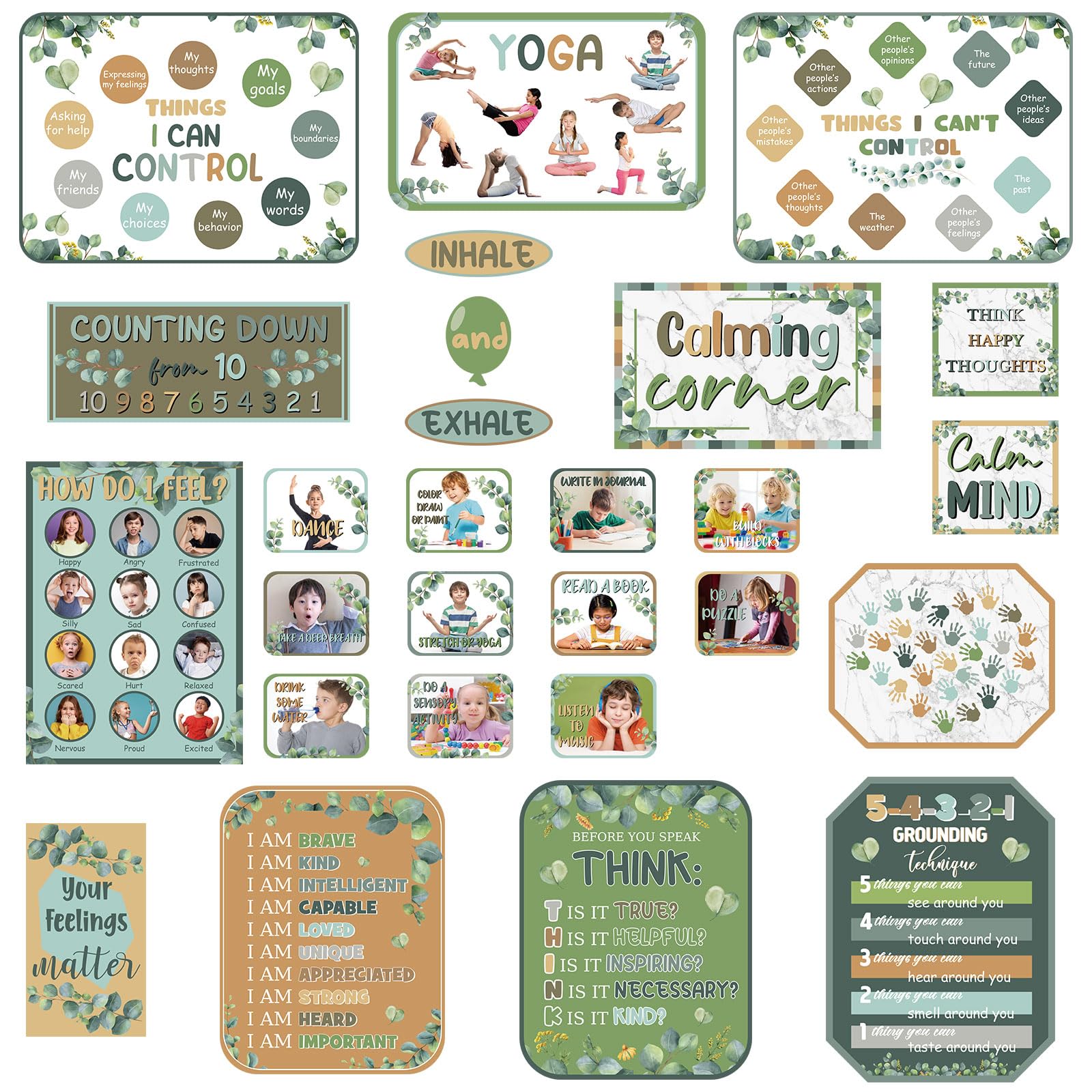 Buy Colarr 27 Packs Calming Corner Classroom s Greenery Eucalyptus ...