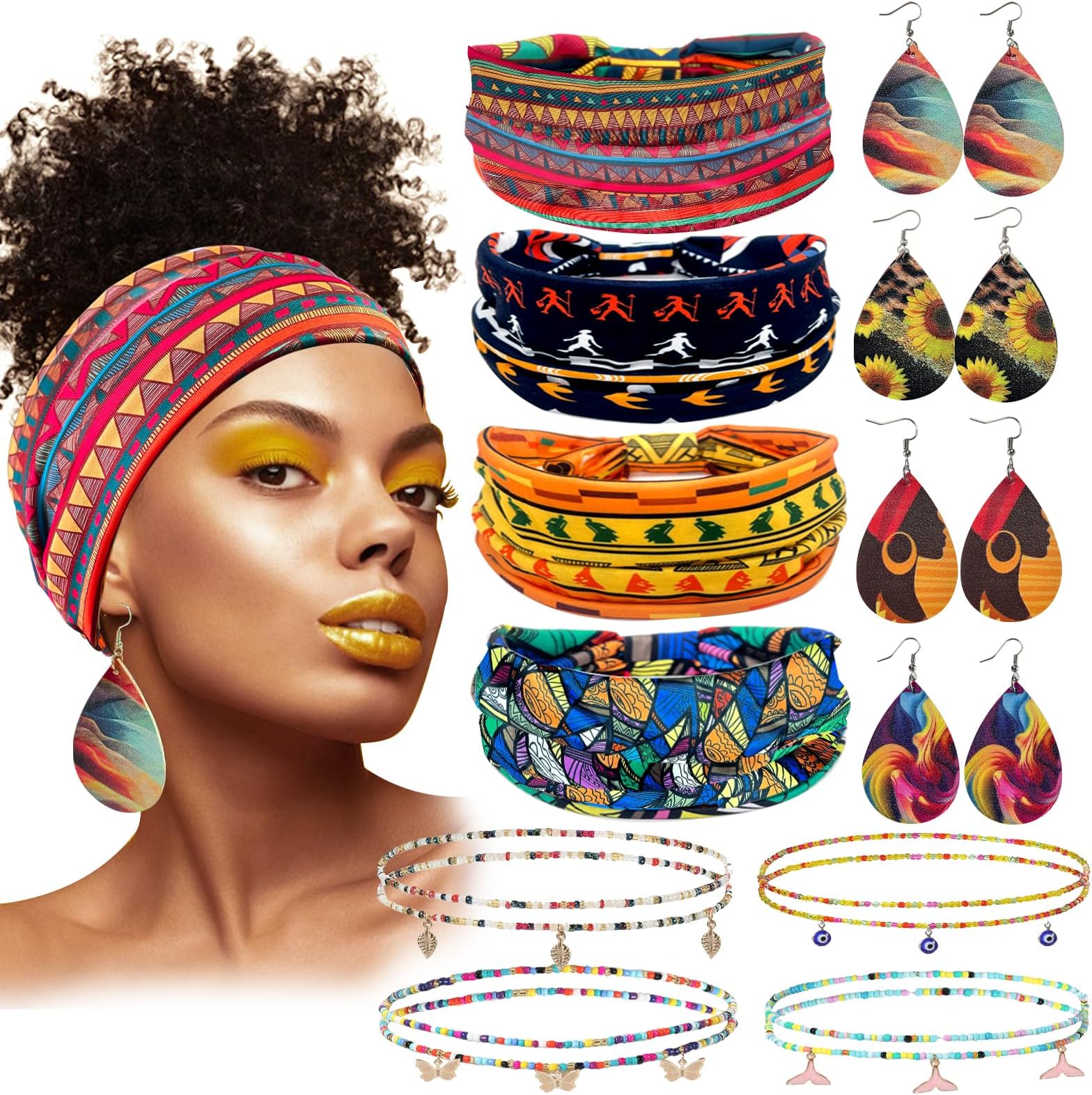 Amazon.com : WILLBOND Hairband 4 Pcs African Boho Print Headband with 4 ...