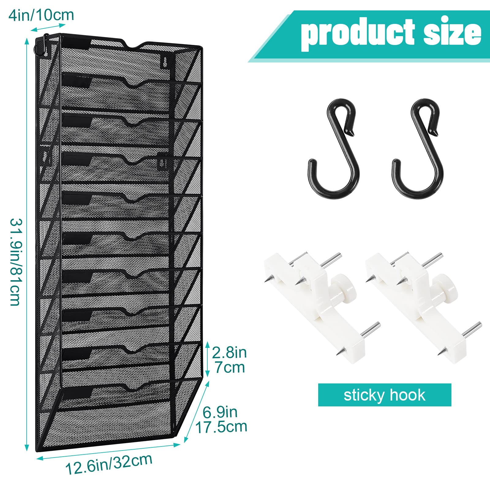 2 Pcs Wall Hanging File Organizer Mesh Metal Hanging File Folder ...