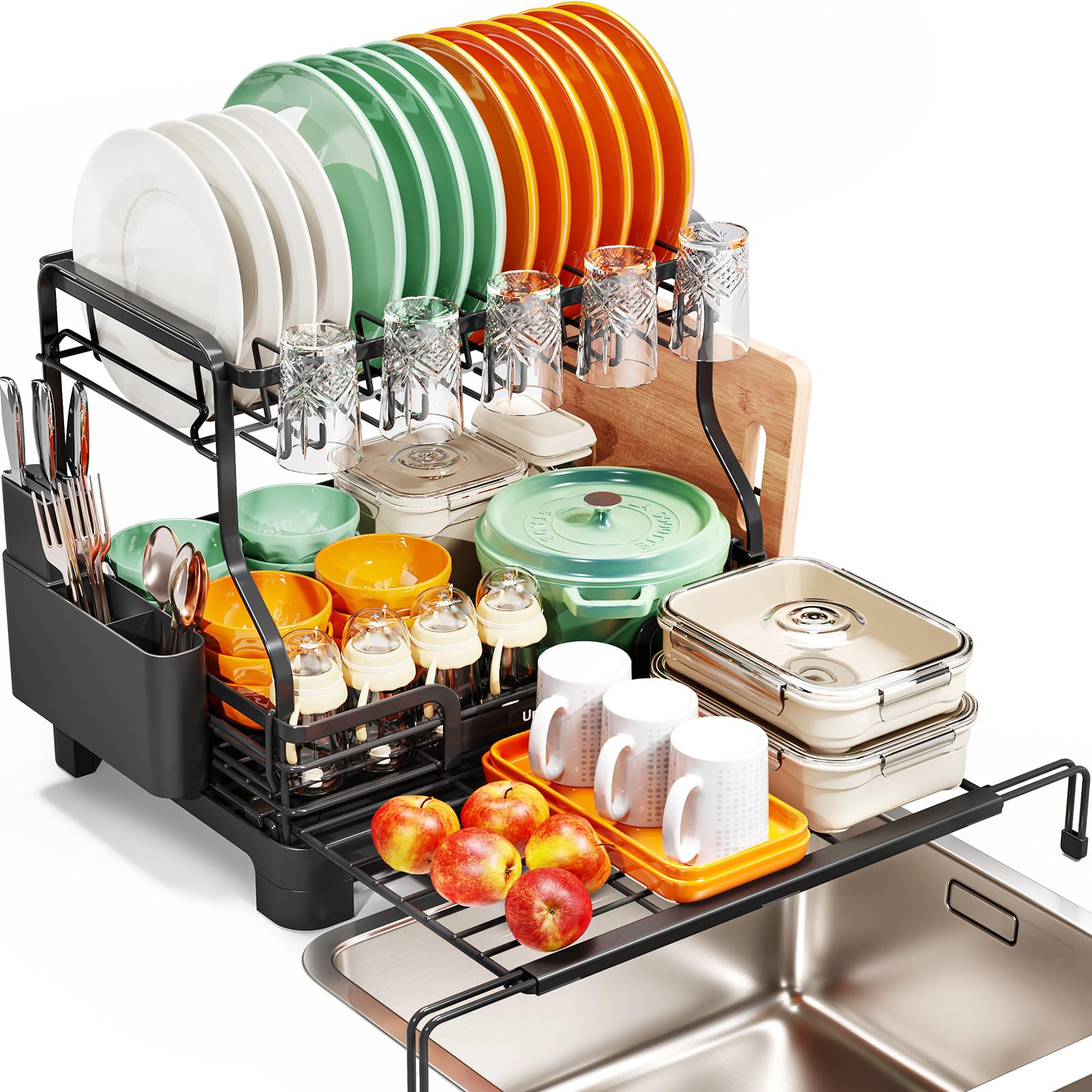 Amazon.com - Urackify Extendable Dish Drying Rack, 2-Tier Dish Rack for ...