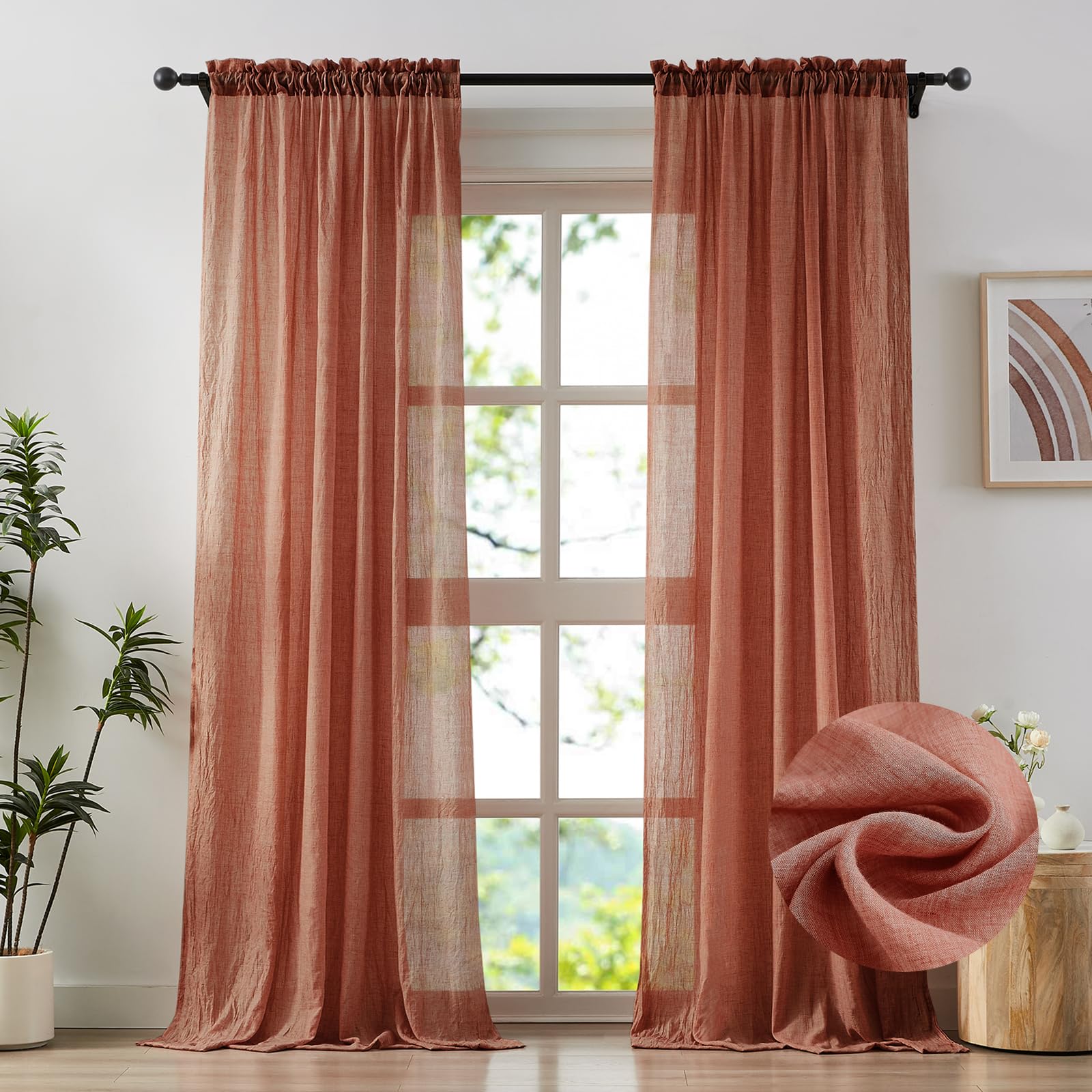 Amazon.com: Anpark Terracotta Sheer Curtains 84 Inches Long Cotton ...