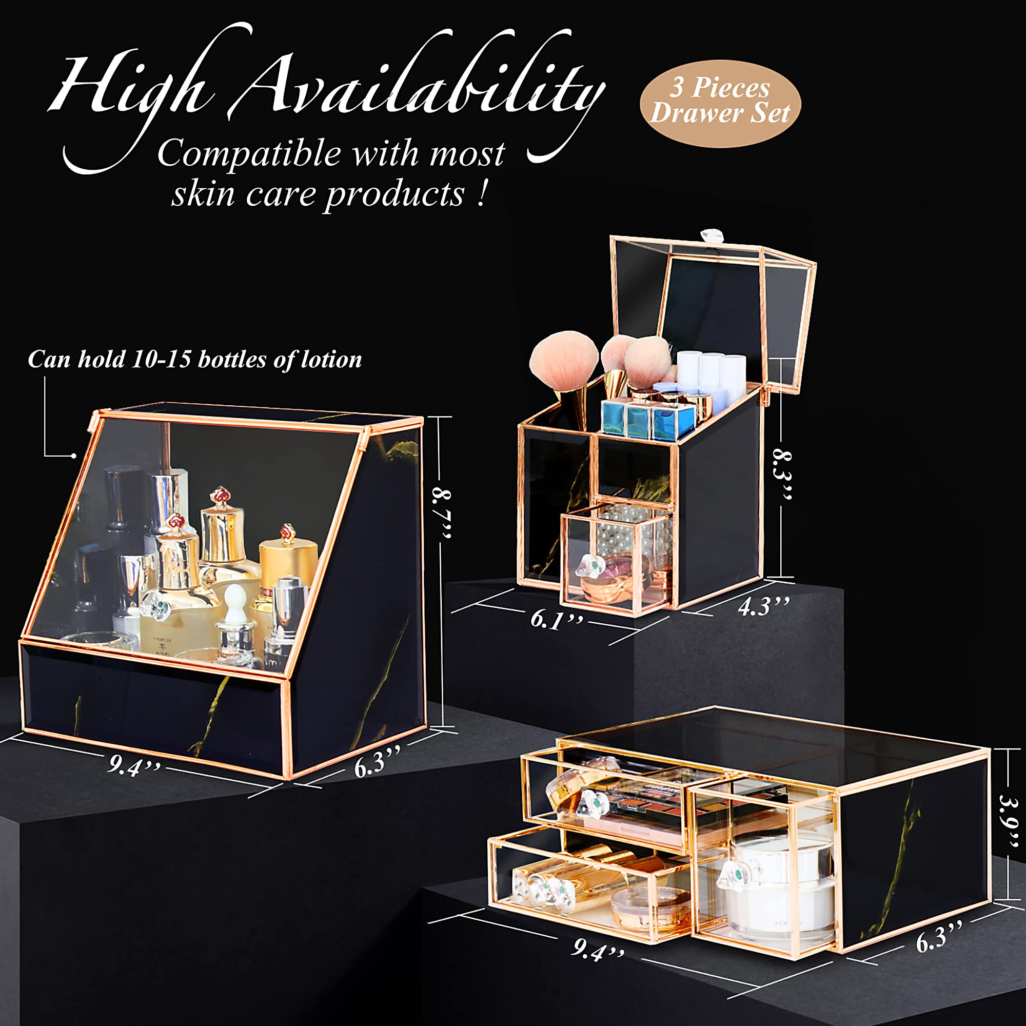 Coralhouse Makeup organizer vanity organizer,3 Pieces tempered glass ...