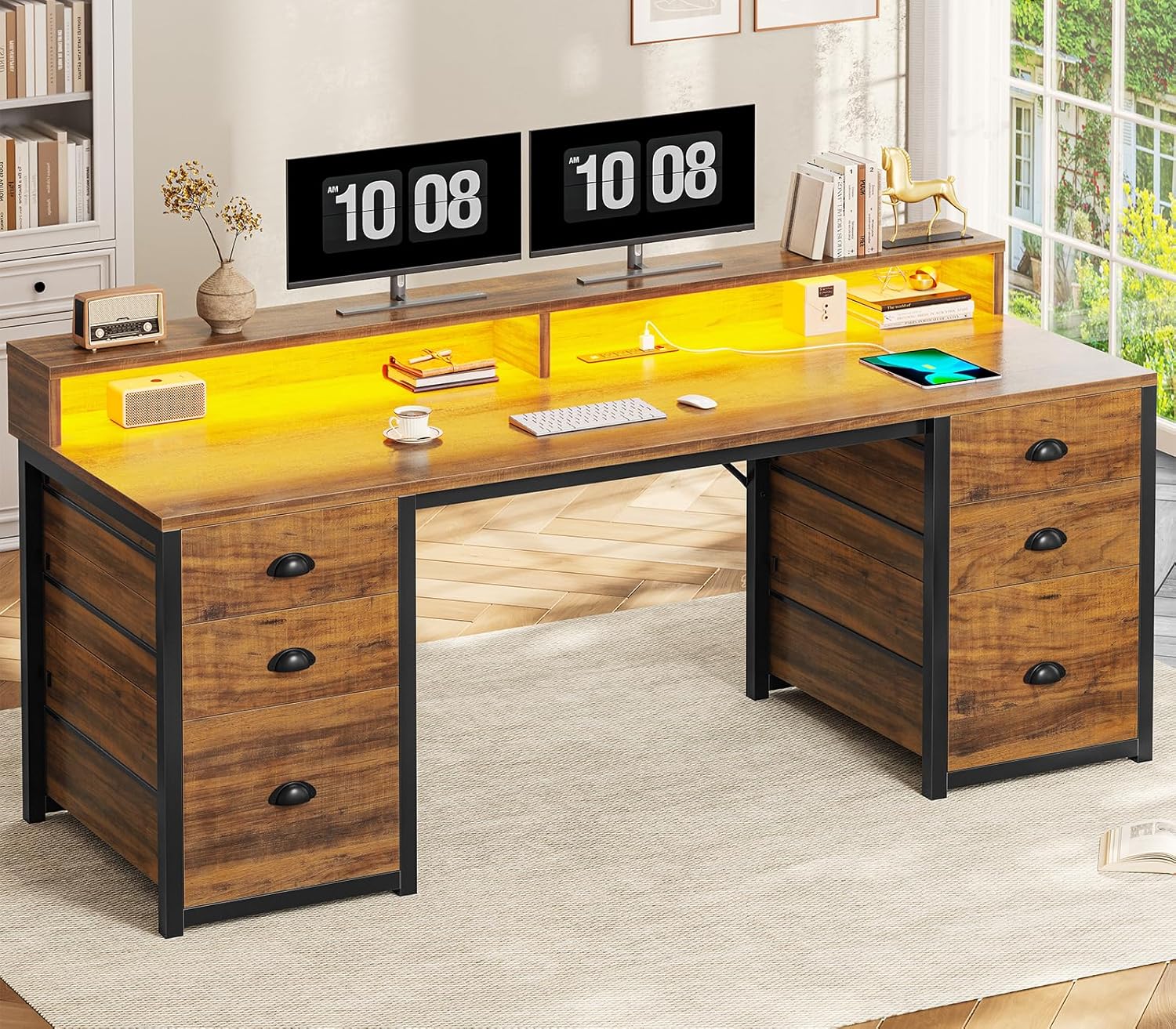 Amazon.com: SEDETA 63” Office Desk with 6 Drawers & Power Outlet ...