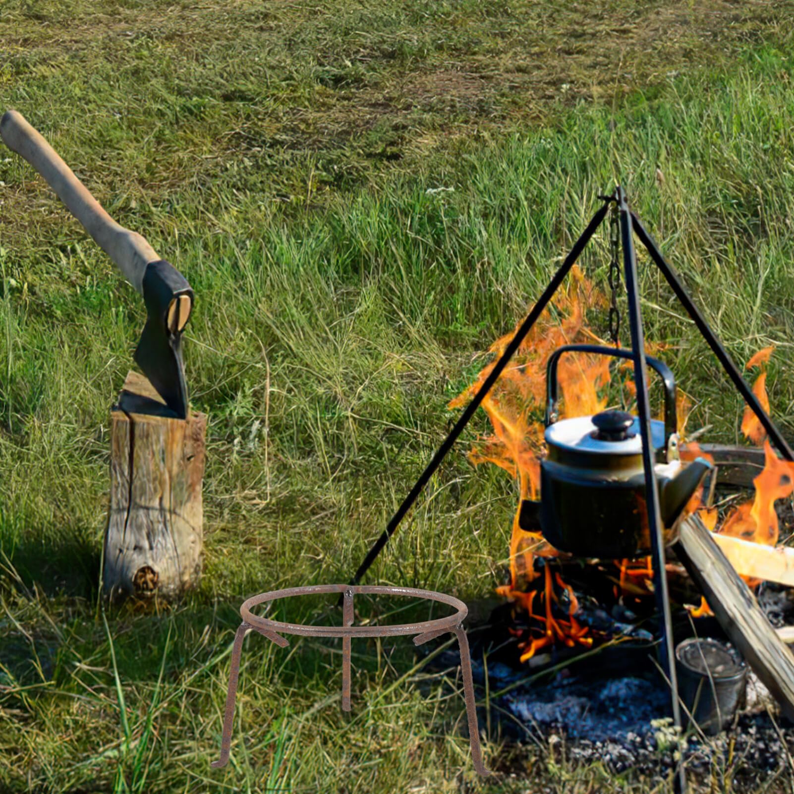 Cast Iron Campfire Tripod Stand - 11.8" Steel Cooking Tripod For Pots ...