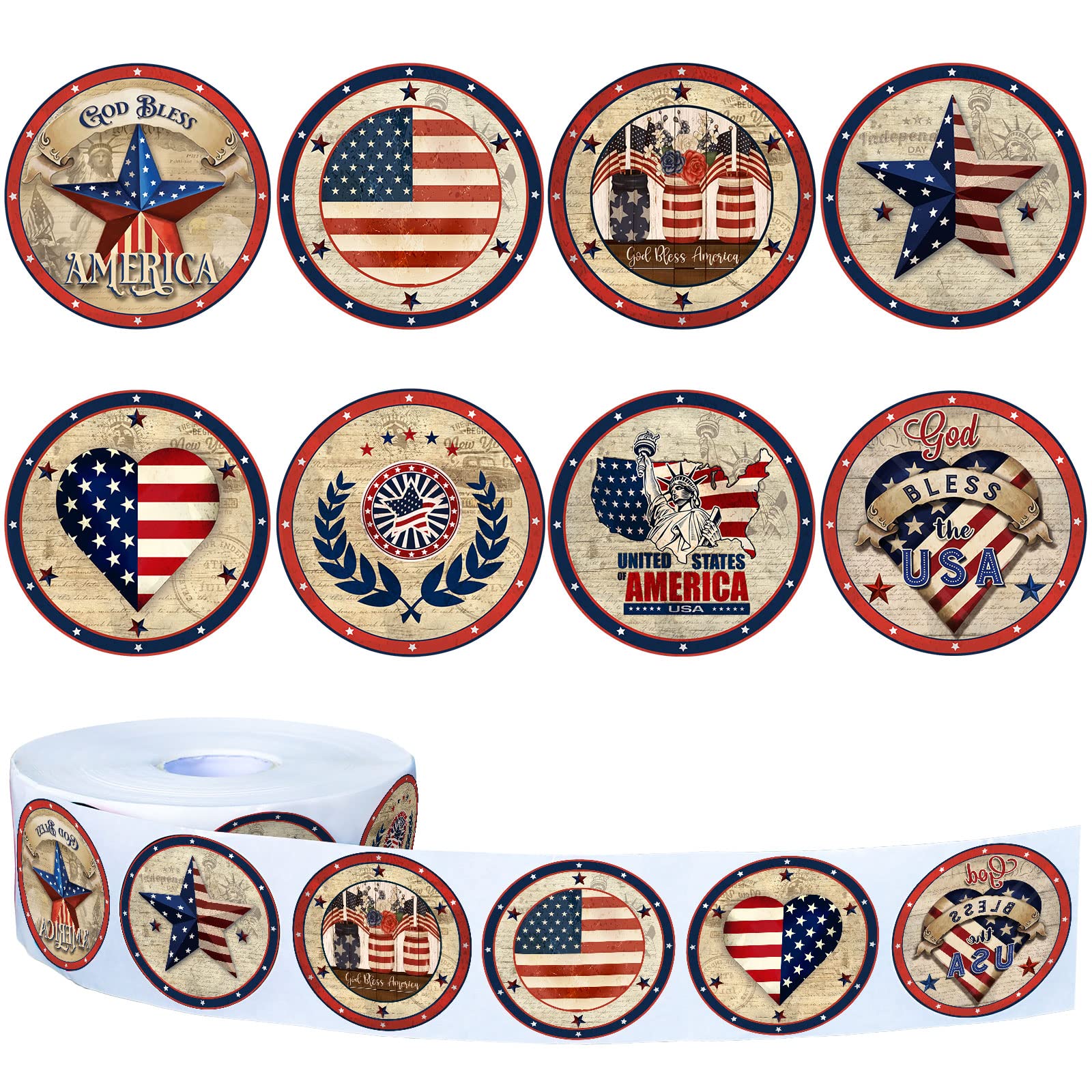 Amazon.com: Whaline 1000Pcs Patriotic Stickers 4th of July Retro Round ...