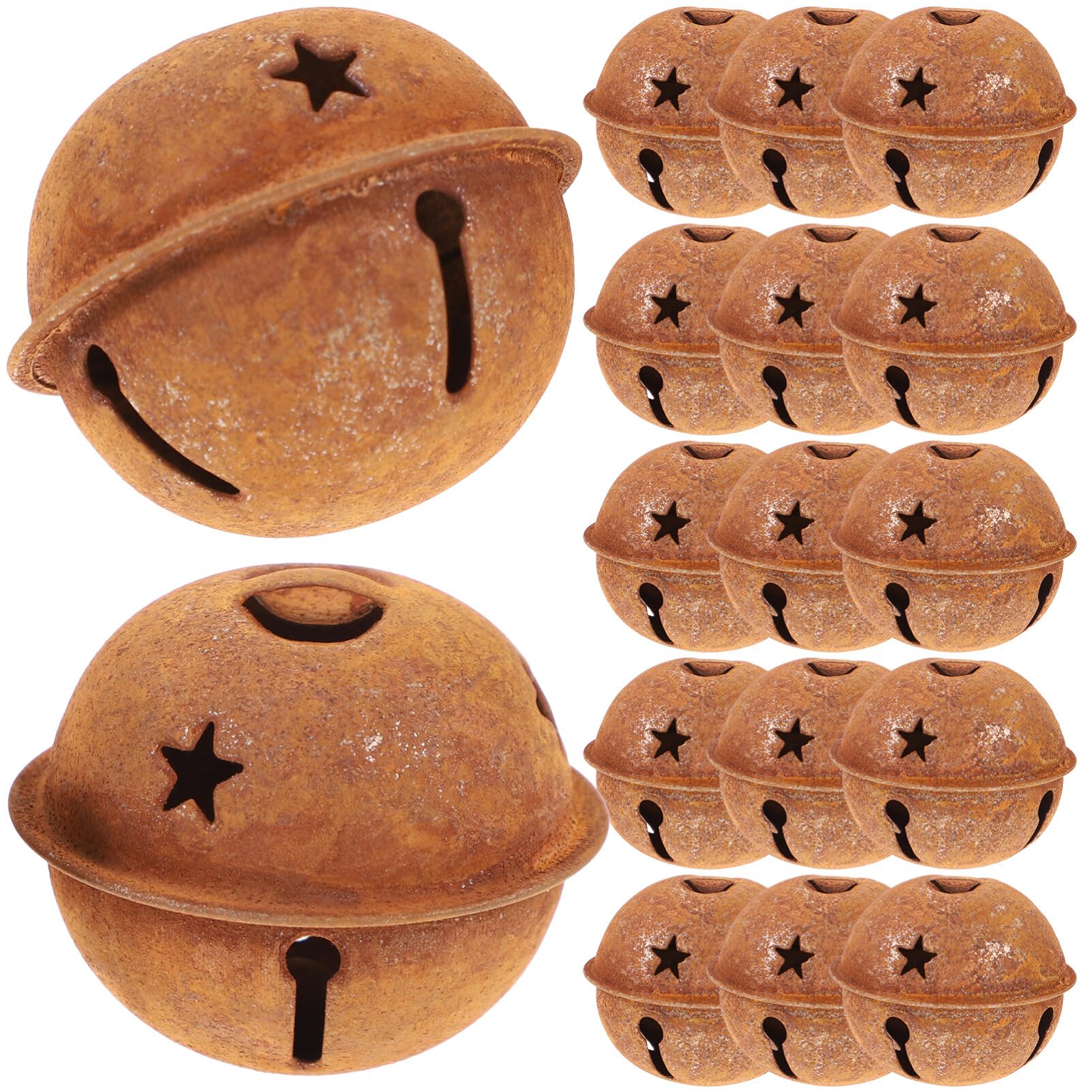 Beavorty 24Pcs Christmas Bells, Rusty Metal Bells with Star Cutouts ...