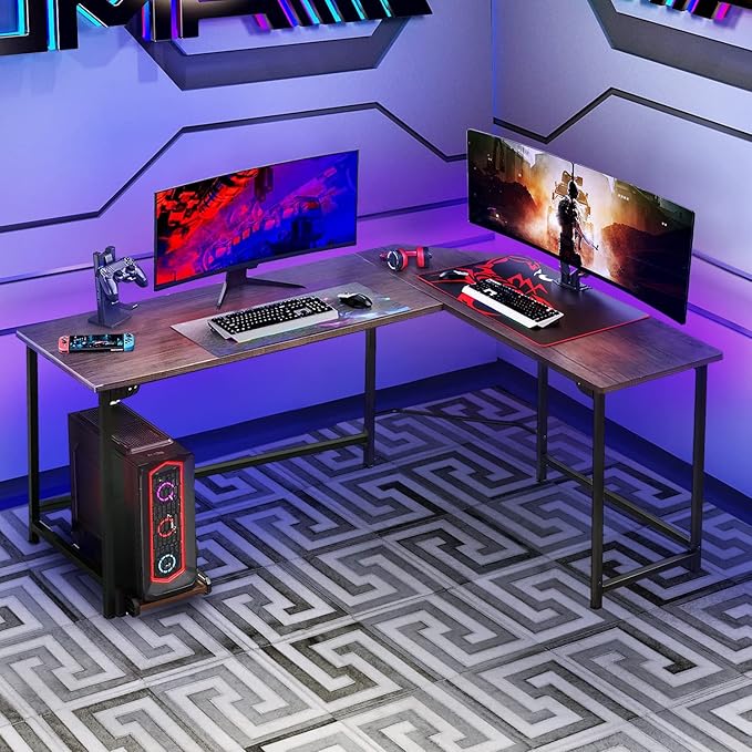 Amazon.com: VECELO Modern L-Shaped Corner Computer Desk with CPU Stand ...