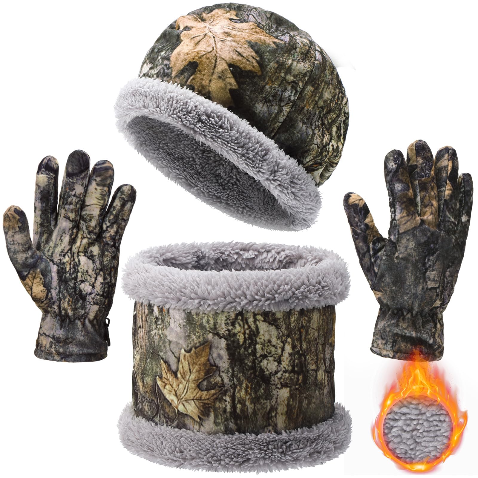 Geyoga Set of 3 Camouflage Hunting Neck Gaiter Beanie Hat and Gloves ...