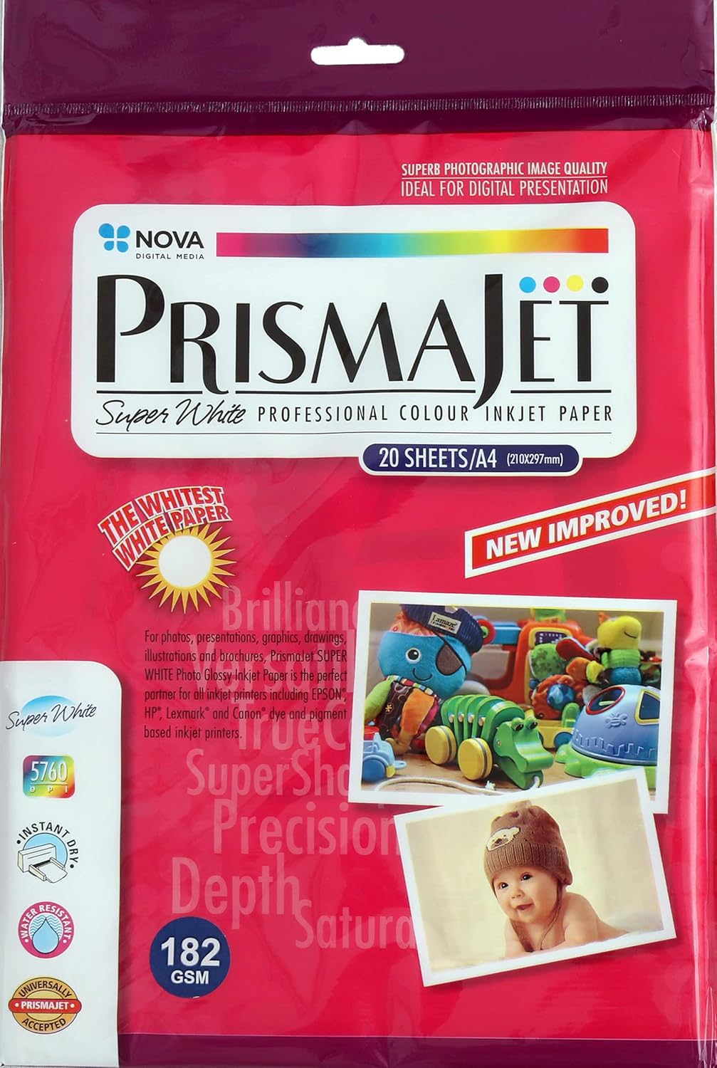Nova Prismajet Super White A4 Glossy 182 GSM 20 Sheets Unruled A4 Size nova-prismajet-super-white-a4-glossy-182-gsm-20-sheets-unruled-a4-size
