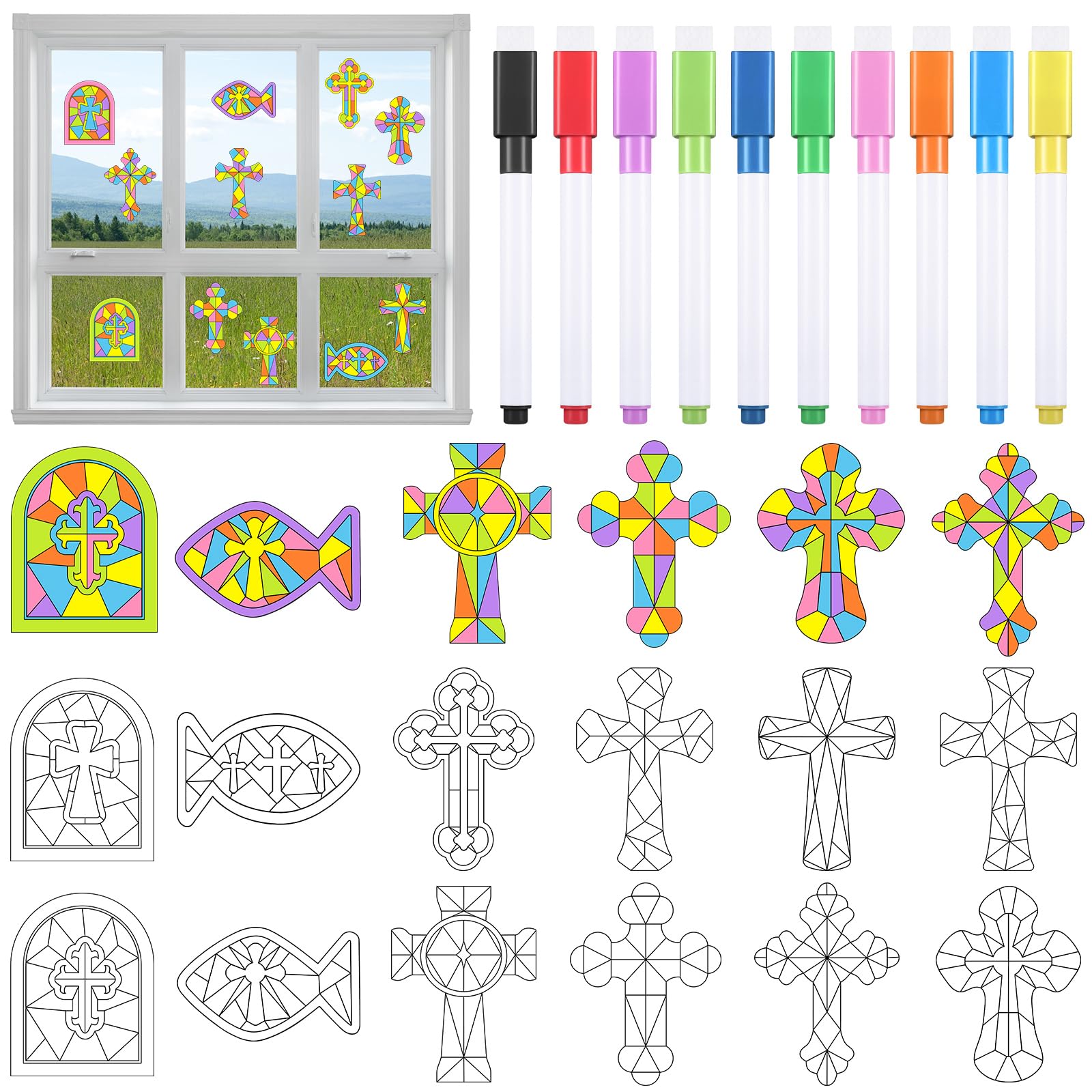 Amazon.com: Frienda 36 Pcs Cross Window Suncatchers Crafts Kit ...