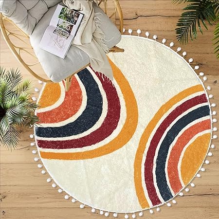 Amazon.com: Lahome Boho Round Rug - 3Ft Washable Round Area Rug Non ...