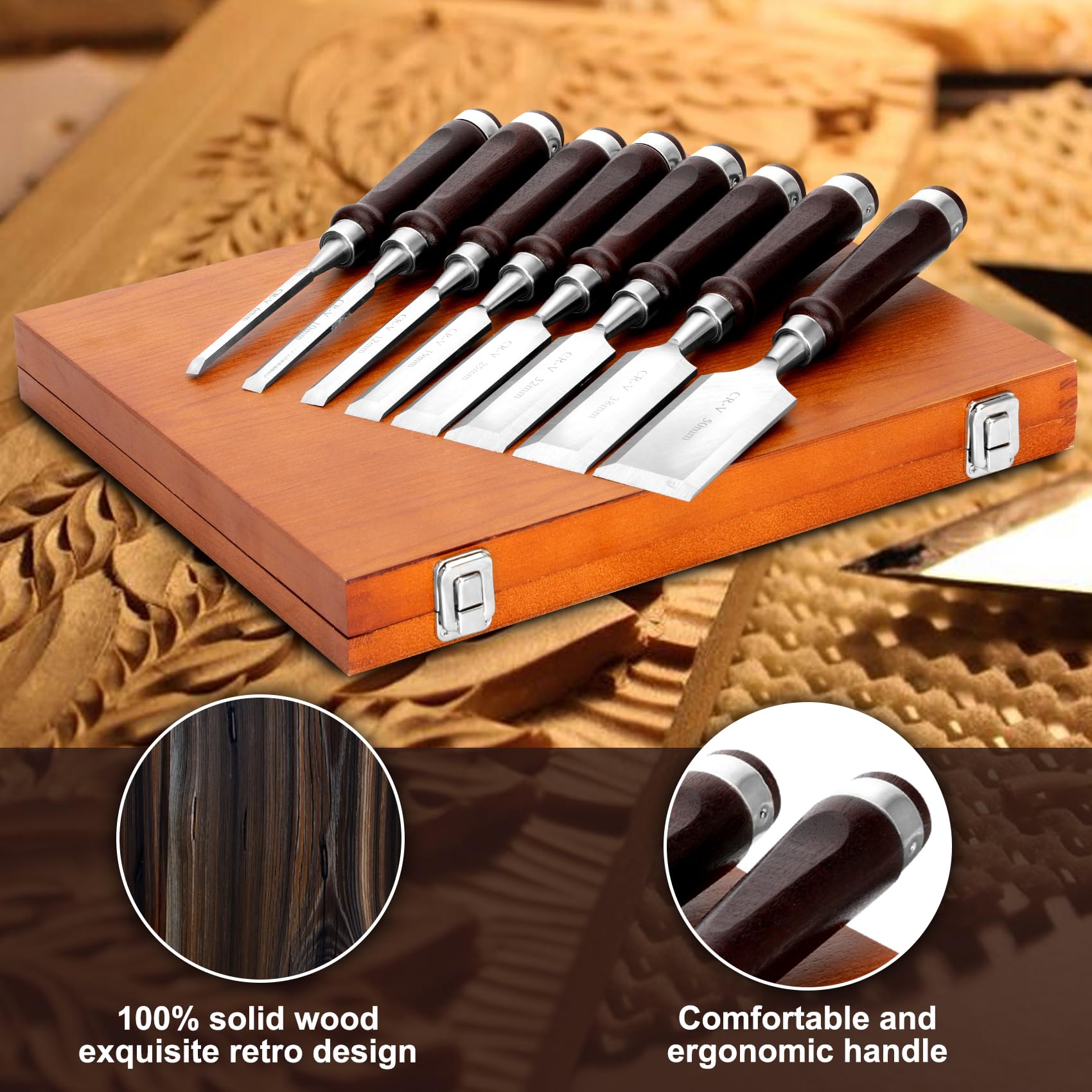 Wood Chisel Set (8 pcs),Carpentry Chisel With Wooden Storage Case ...