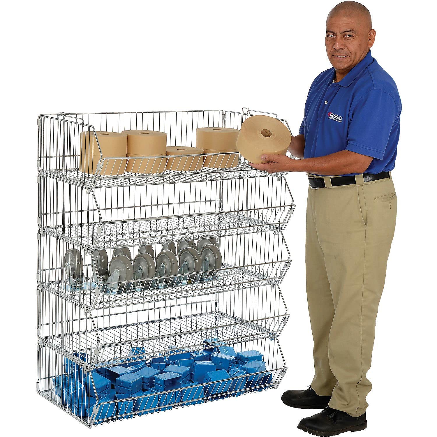 Global Industrial Stackable Wire Storage Rack Removable Bins, 48x20x45 ...