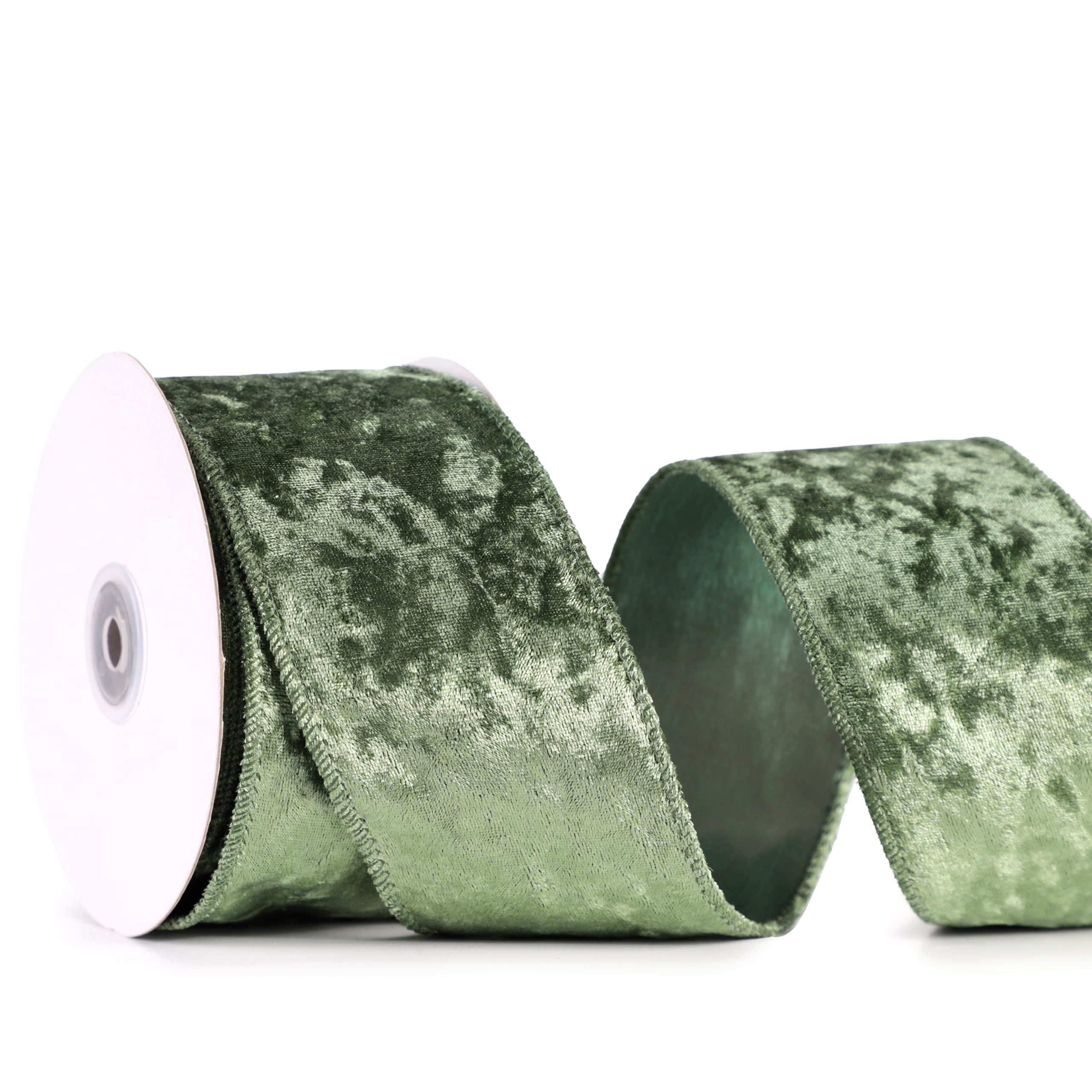 MAYREEL Crushed Sage Green Velvet Ribbon Wired 2.5" x 10 Yards Green ...