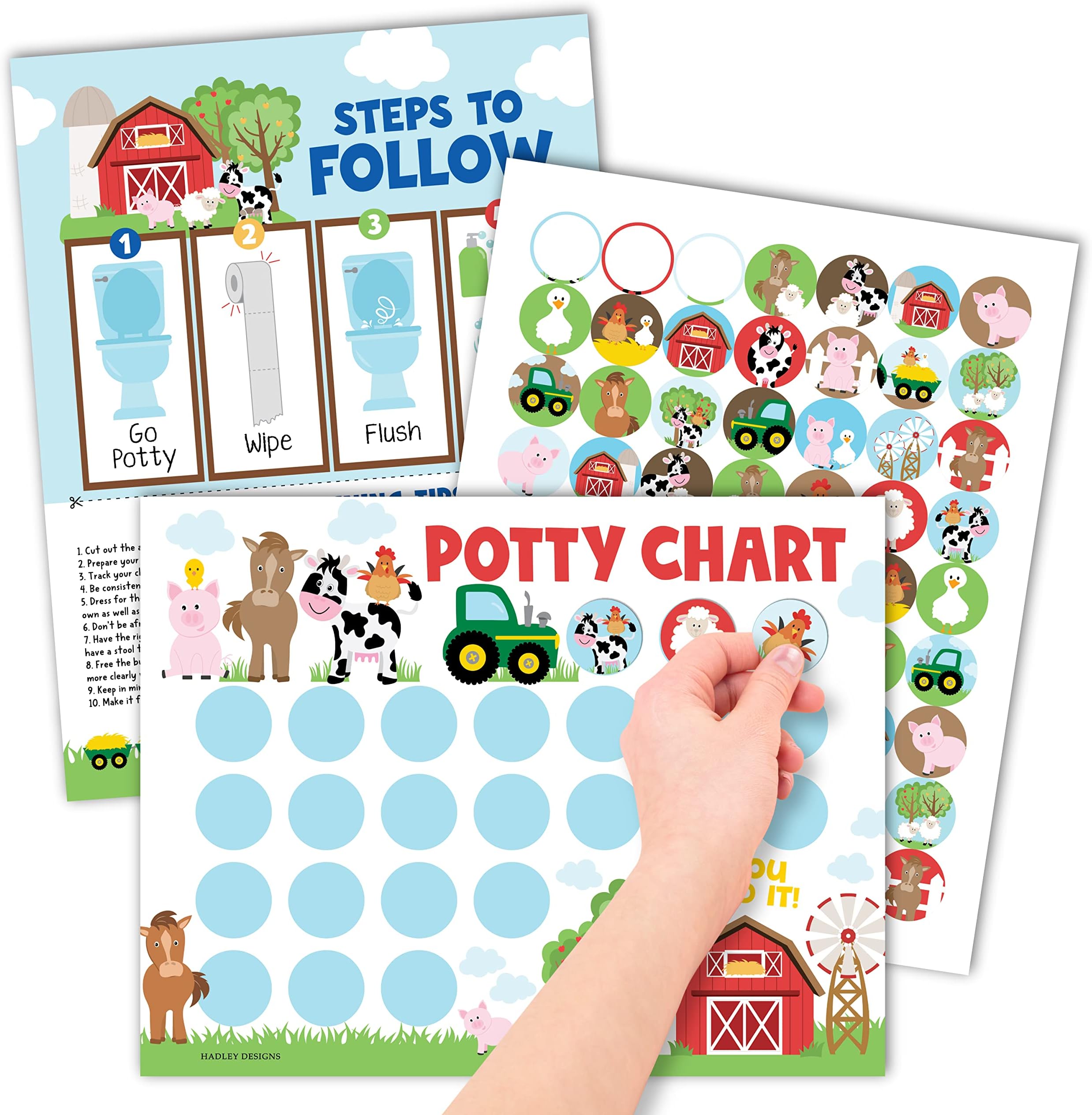 Amazon.com: Hadley Designs Farm Animals Sticker Chart for Kids Potty ...