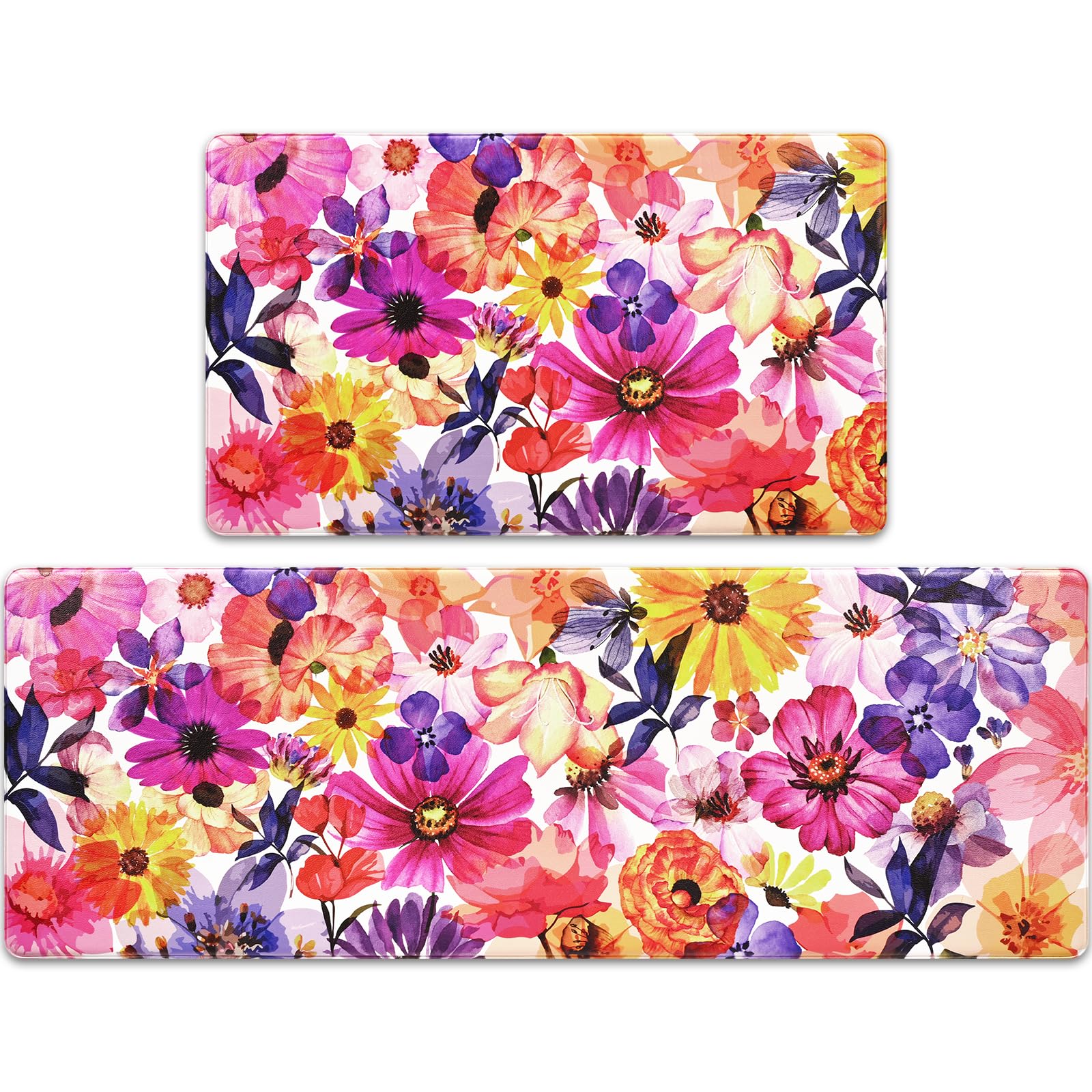 Amazon.com: ASPMIZ Floral Kitchen Rugs Sets of 2, Spring Flowers ...