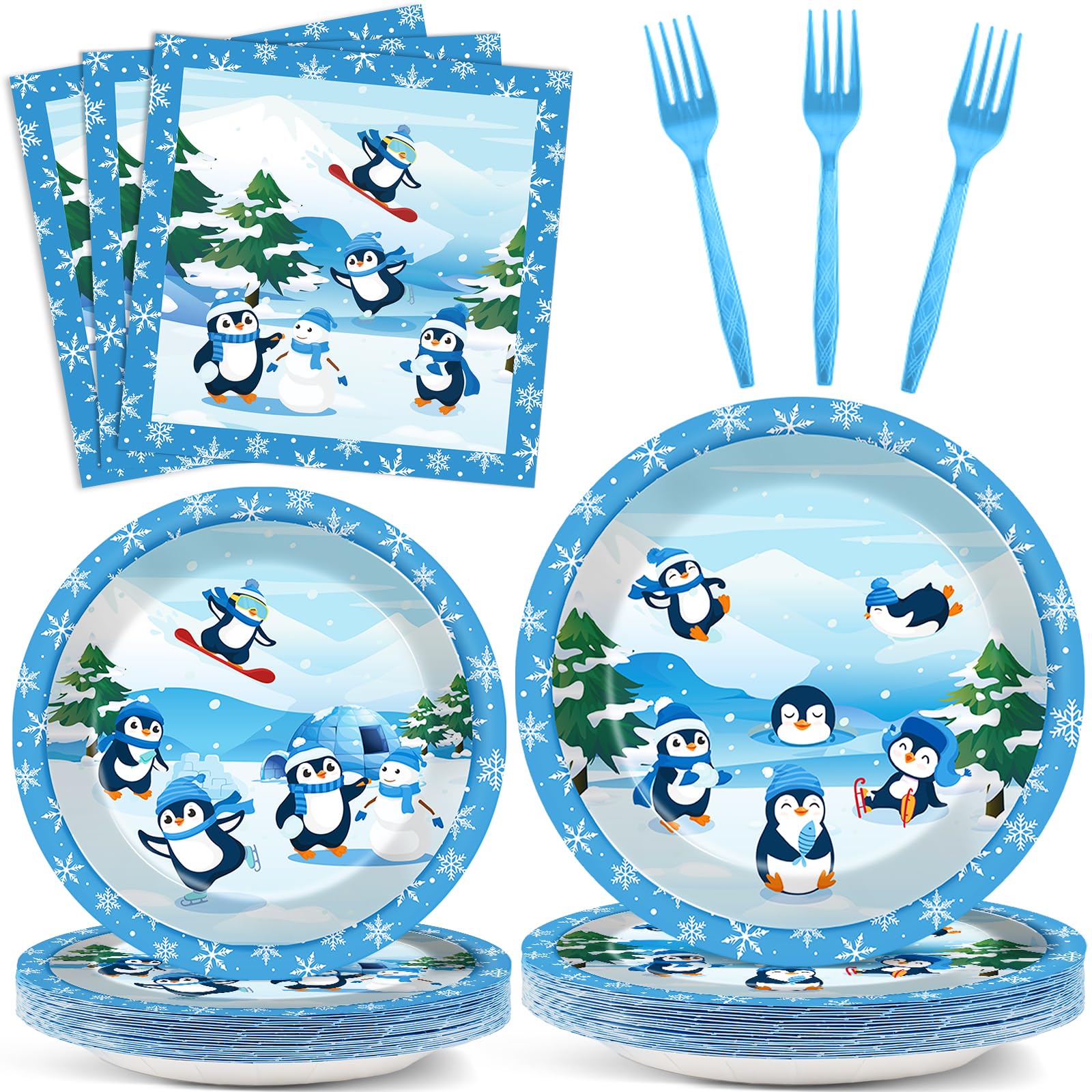 Amazon.com: gisgfim 96PCS Winter Penguin Plates and Napkins Party ...