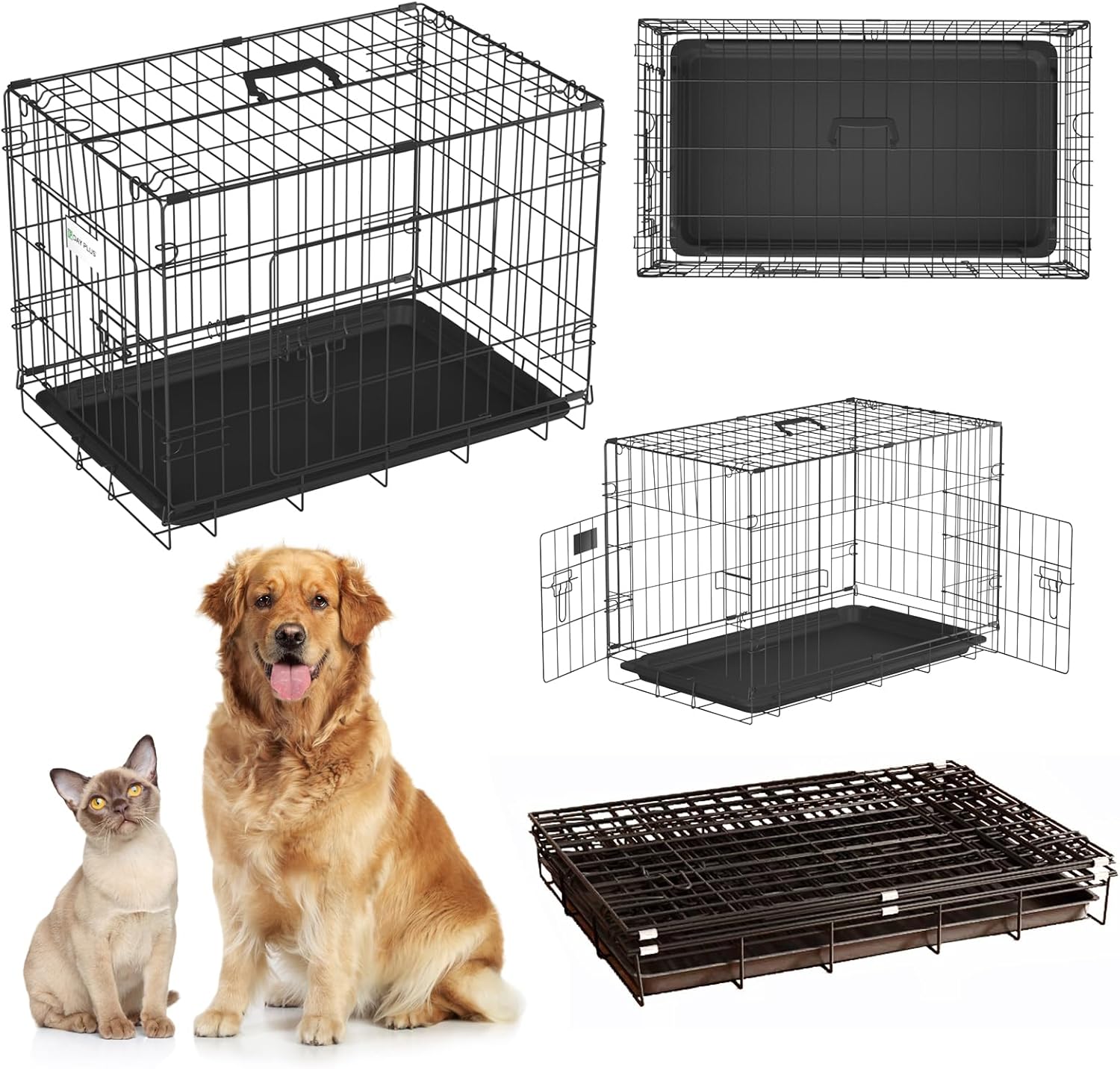 Dog Cage Small 24 inch - 61 x 41 x 49.5cm, Folding Puppy Cage with ...