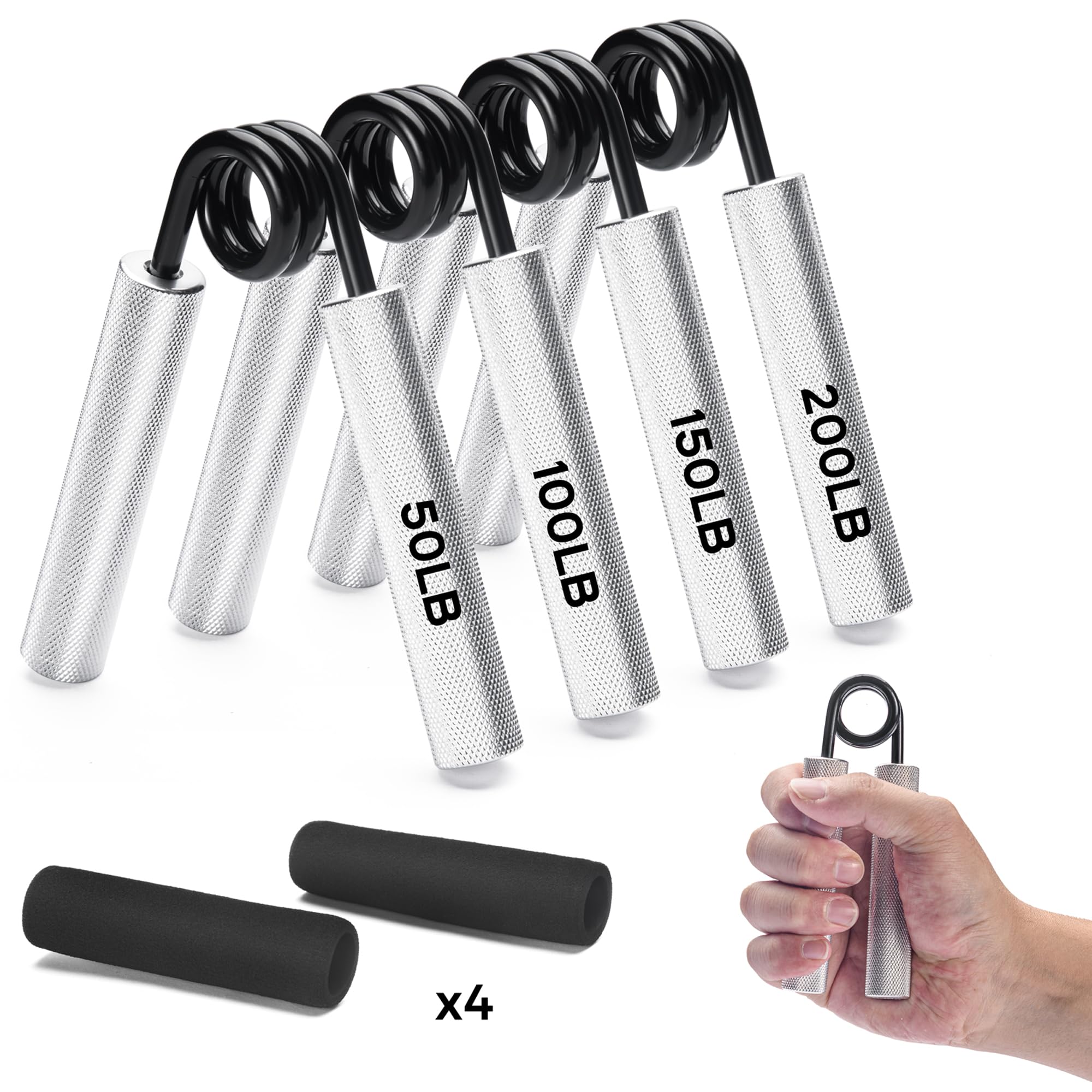 Amazon.com : Grip Strength Trainer 4 Pack,Metal Grip Strength Set 50lb ...
