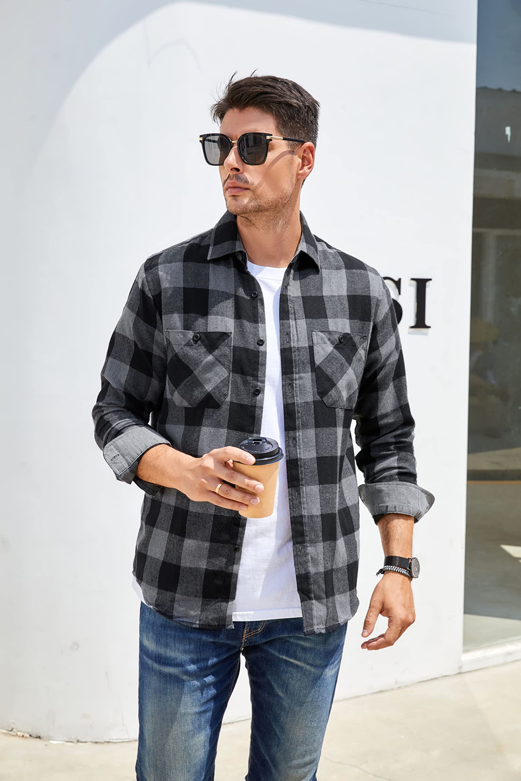 Snapklik.com : SAMERM Flannel Shirt For Men Long Sleeve Casual Button ...
