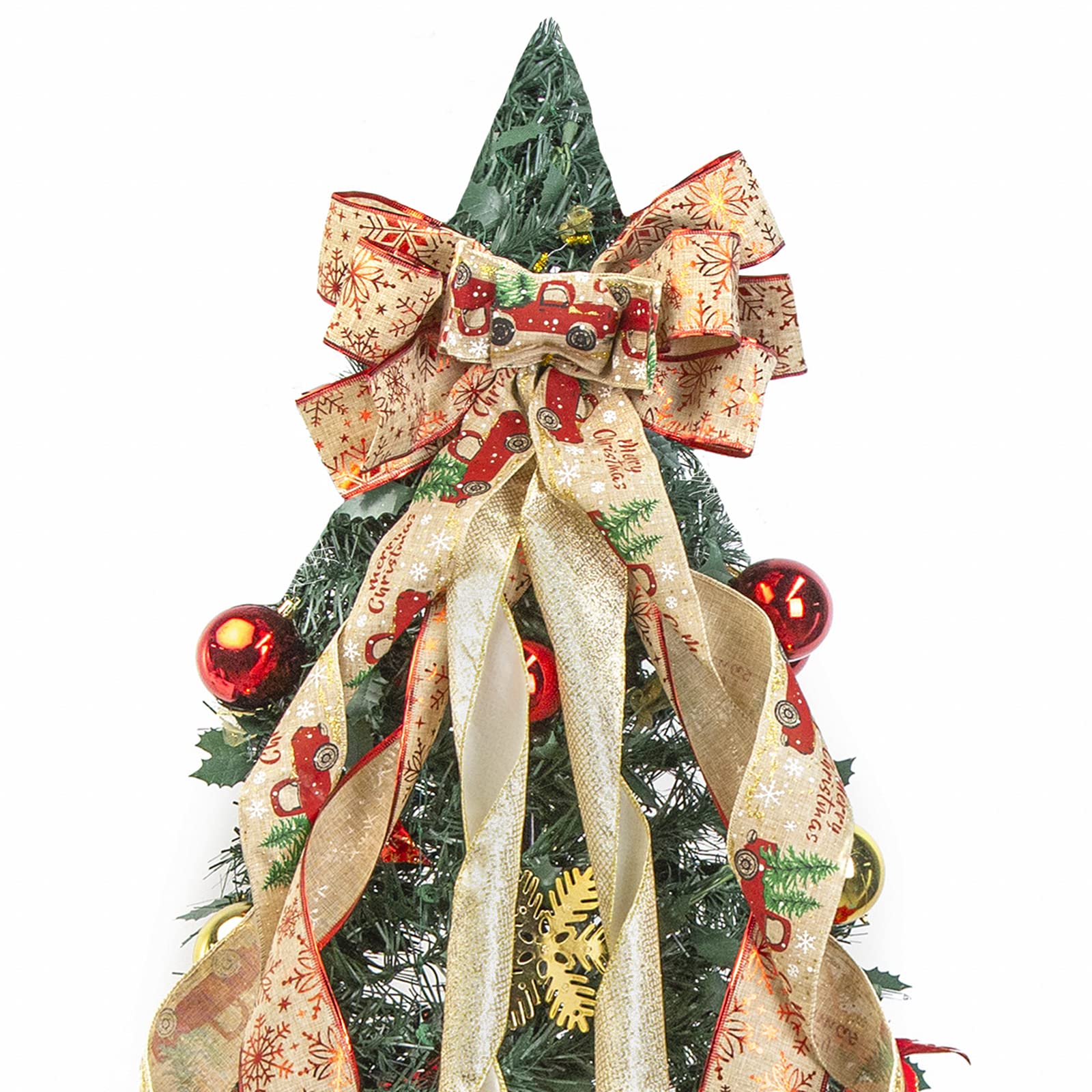MCPINKY Christmas Red Truck Tree Topper Bow, 51 X 10 Inches Christmas ...