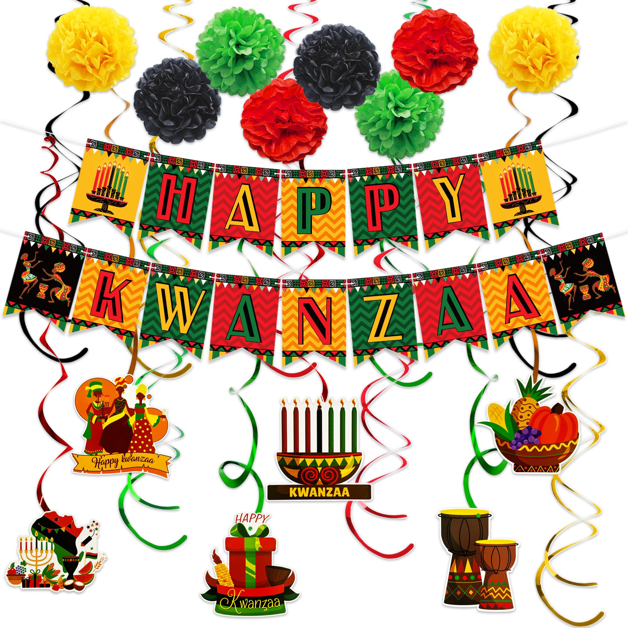 Amazon.com: Happy Kwanzaa Hanging Decorations - Kwanzaa Party Banner ...